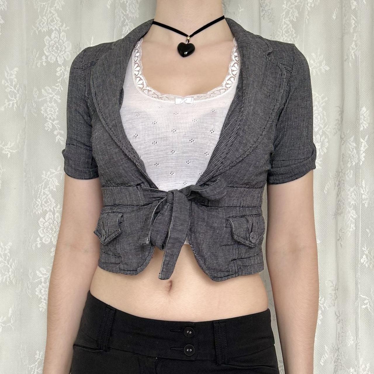 Y2K 2000s Office Siren Cropped Grey Waistcoat The... - Depop