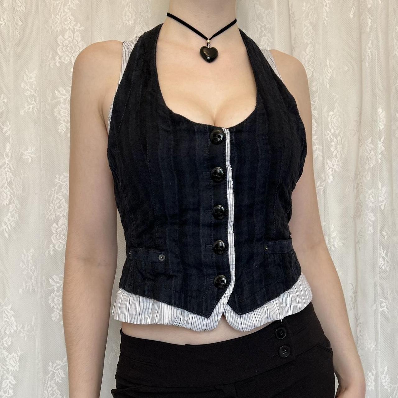 Y2K 2000s Office Siren Pinstripe Navy Vest /... - Depop