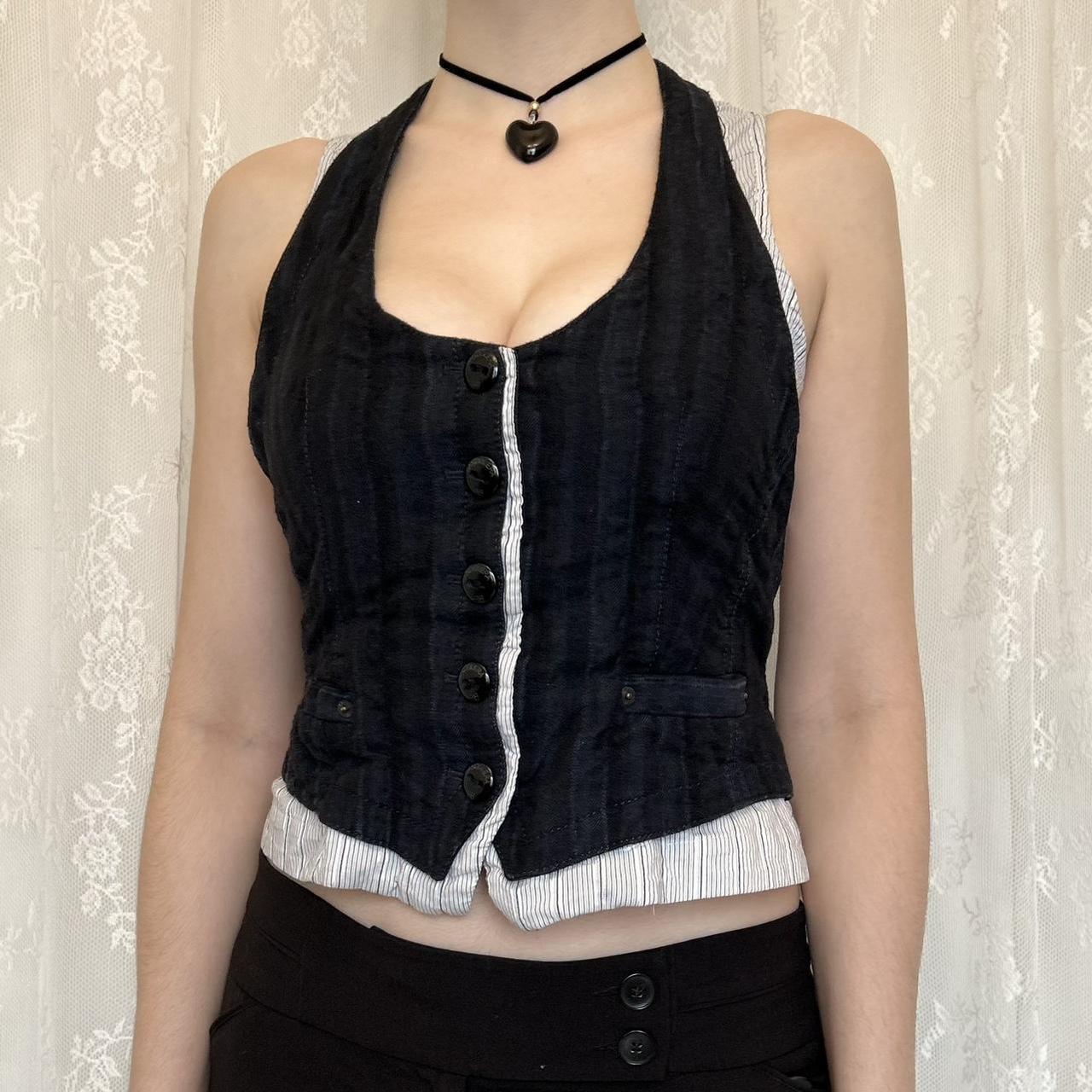 Y2K 2000s Office Siren Pinstripe Navy Vest /... - Depop