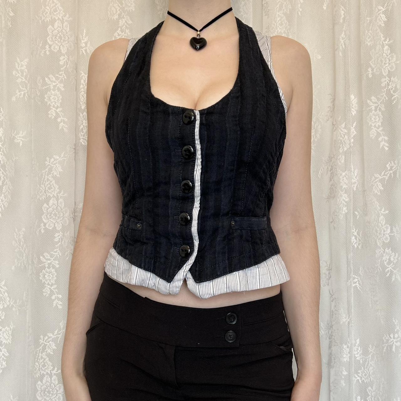 Y2K 2000s Office Siren Pinstripe Navy Vest /... - Depop