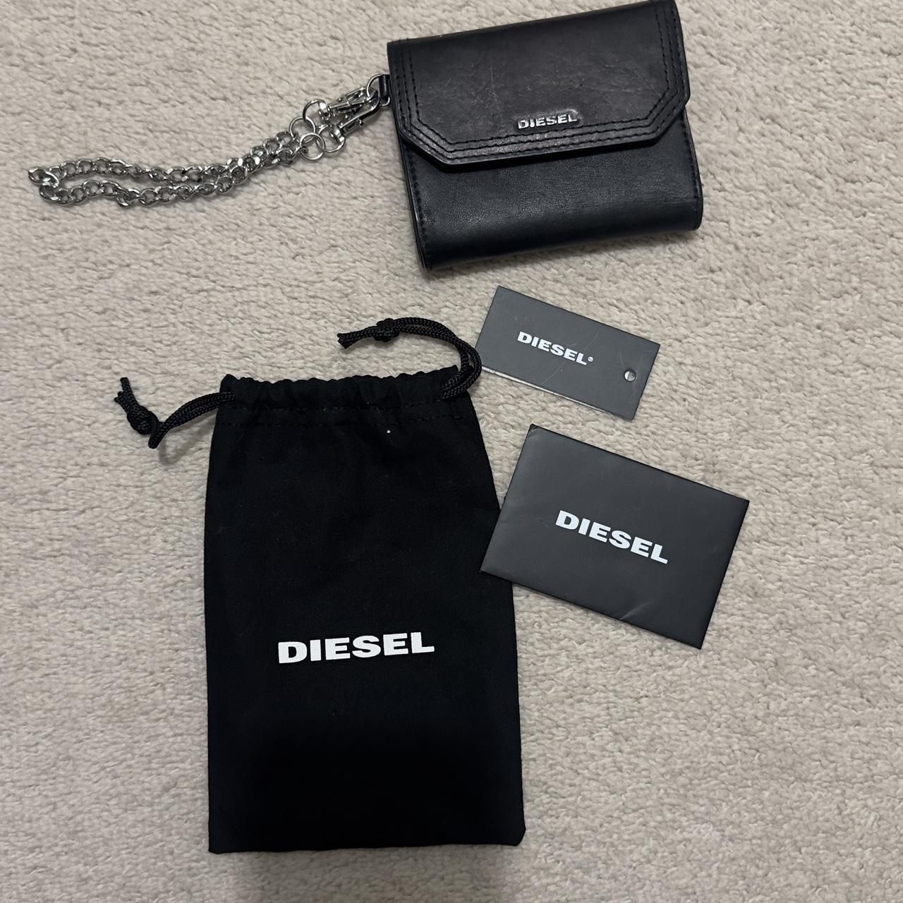 Black Leather Diesel Wallet with a Chain Barely... | Depop