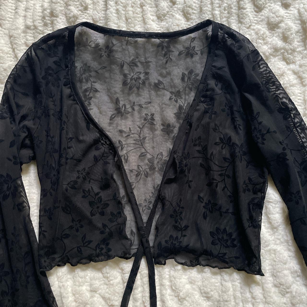 lacey sheer black cardigan. cardigan is cropped and... - Depop