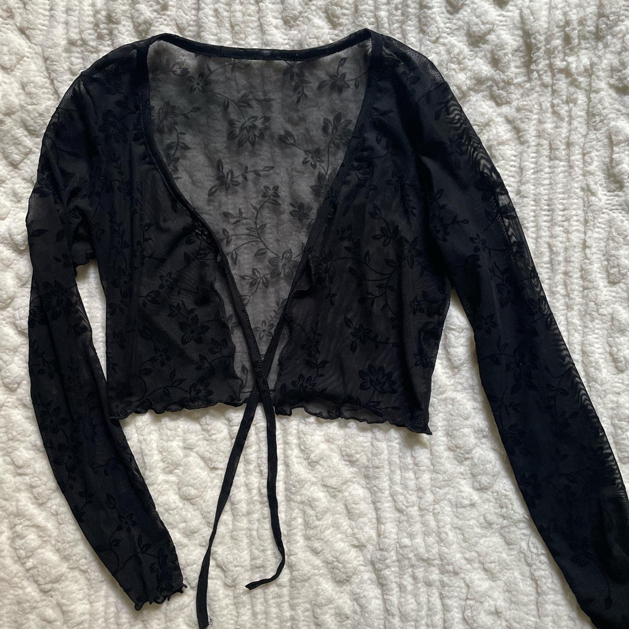 lacey sheer black cardigan. cardigan is cropped and... - Depop