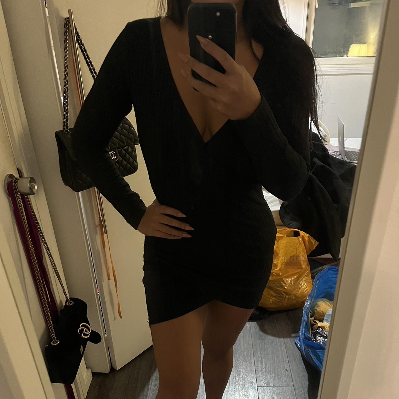 Knitted ribbed little black bodycon dress. Used - Depop
