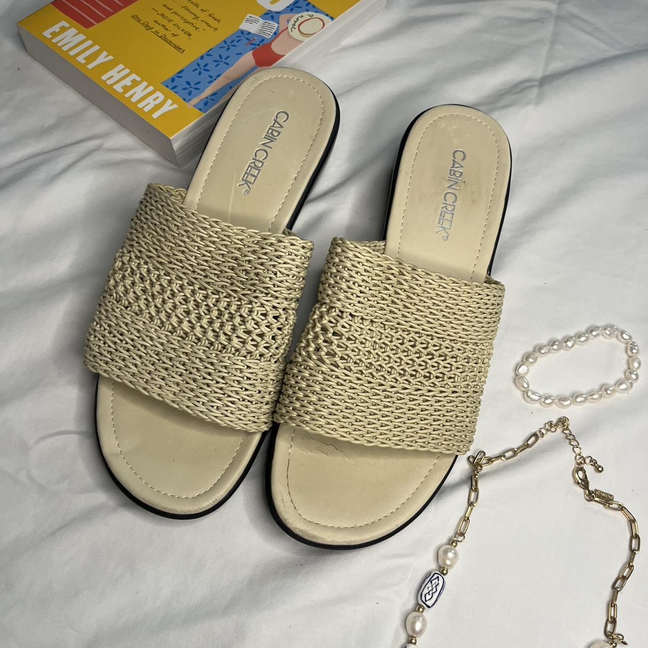 Cherokee Women's Cream Slides | Depop