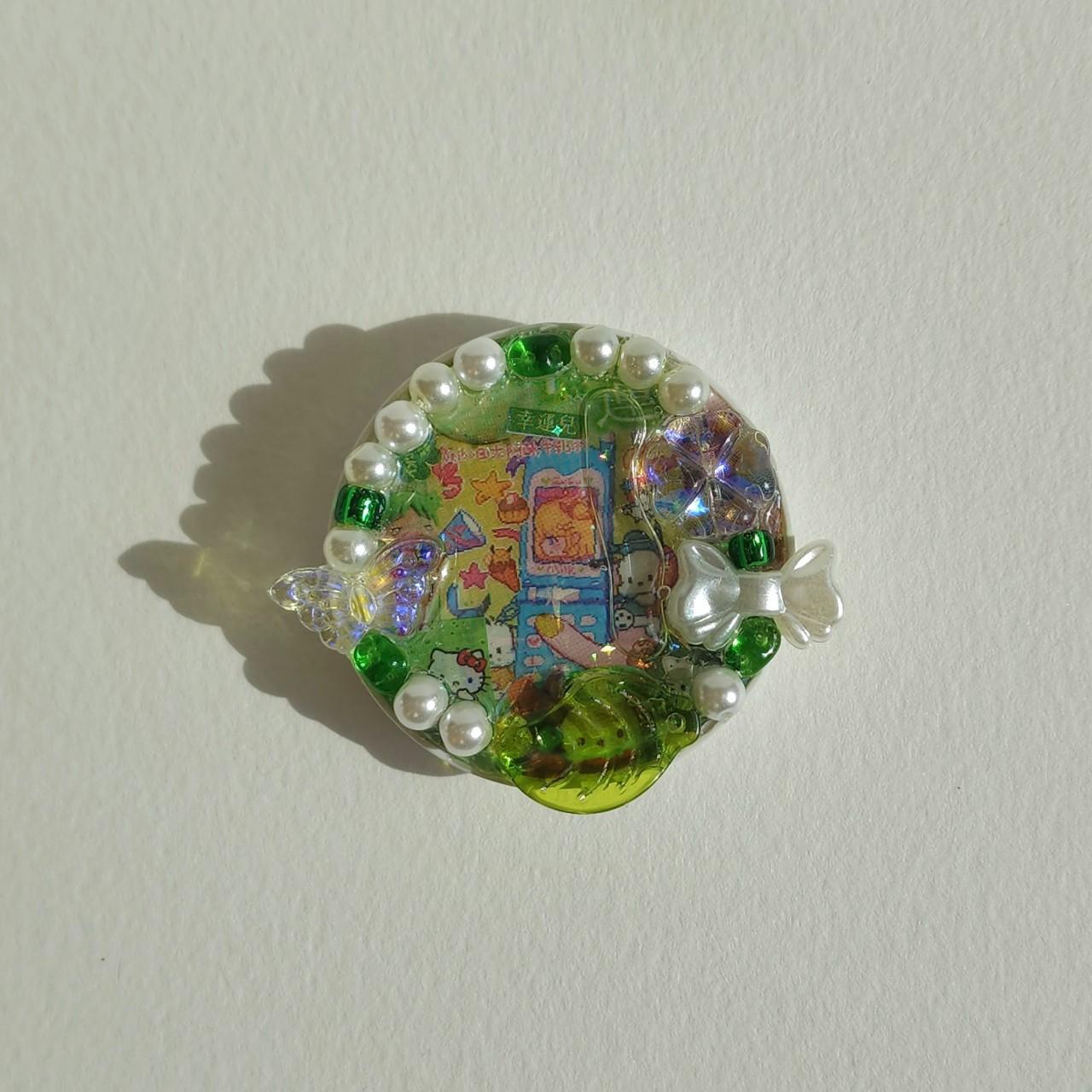 White and green pochacco beaded resin popsocket... | Depop
