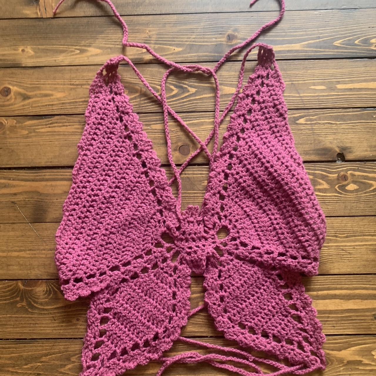 Pink Crochet Butterfly Top🦋🦋 Handmade butterfly top... - Depop