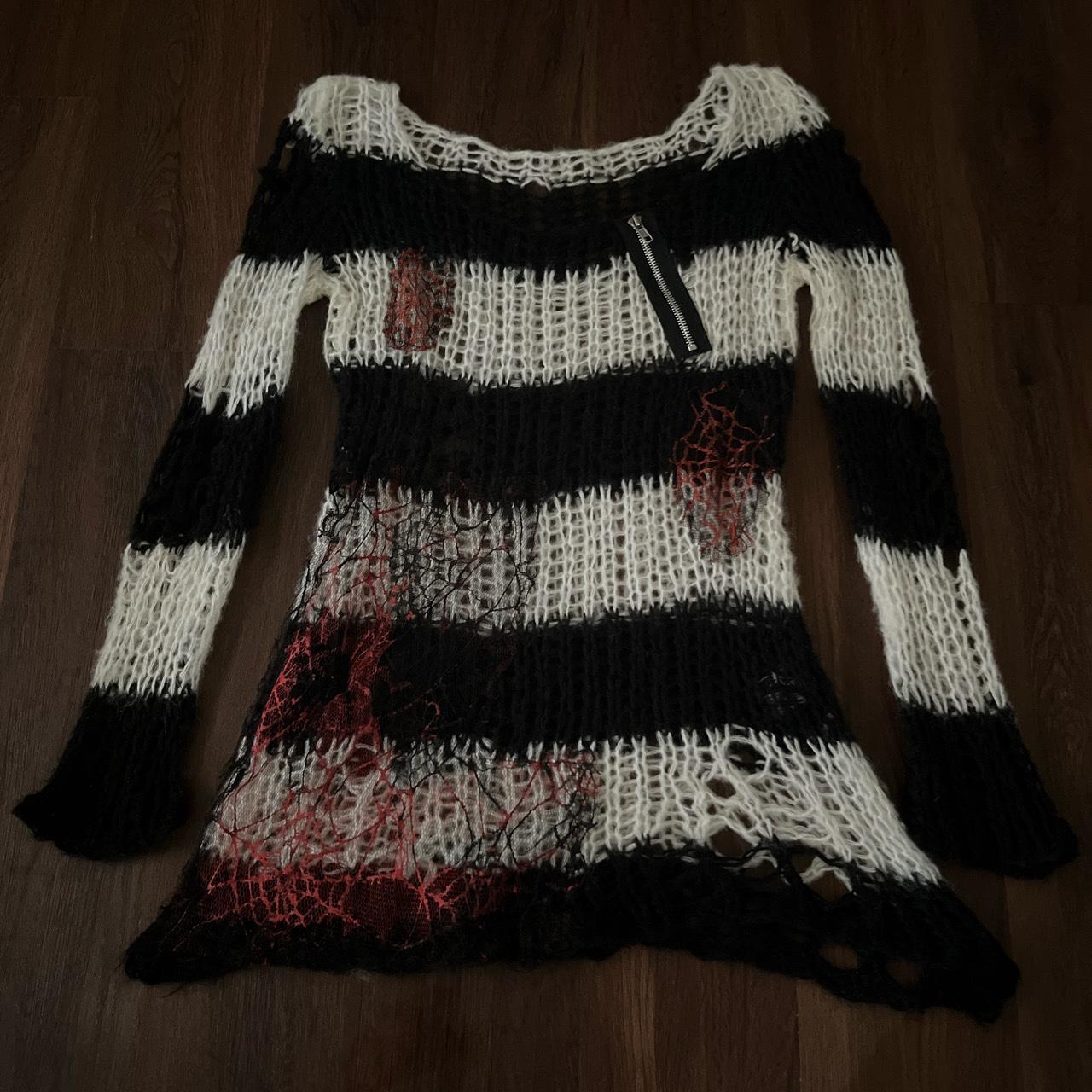 visual kei striped punk rave layered spider web knit... - Depop