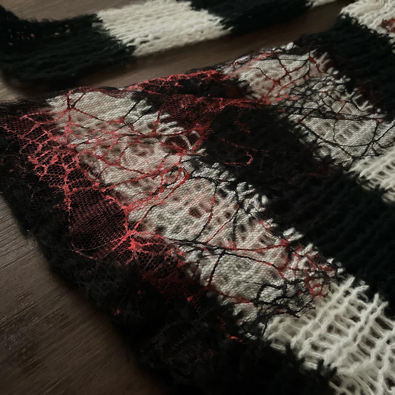 visual kei striped punk rave layered spider web knit... - Depop