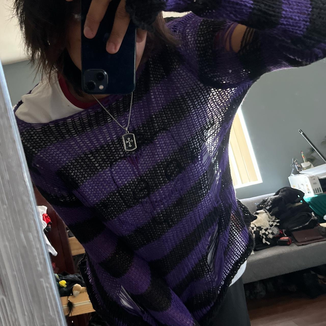 visual kei striped knit cool grunge... - Depop