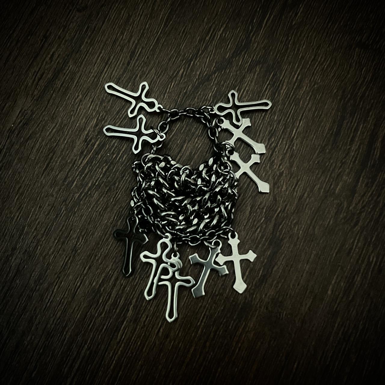 gothic crossed and chained ring cool ring full... | Depop