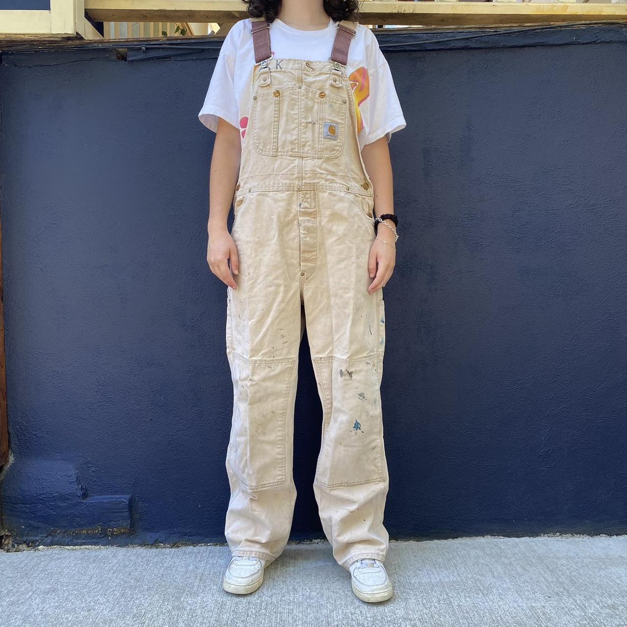 The coolest pair of tan/brown Carhartt overalls!!... - Depop