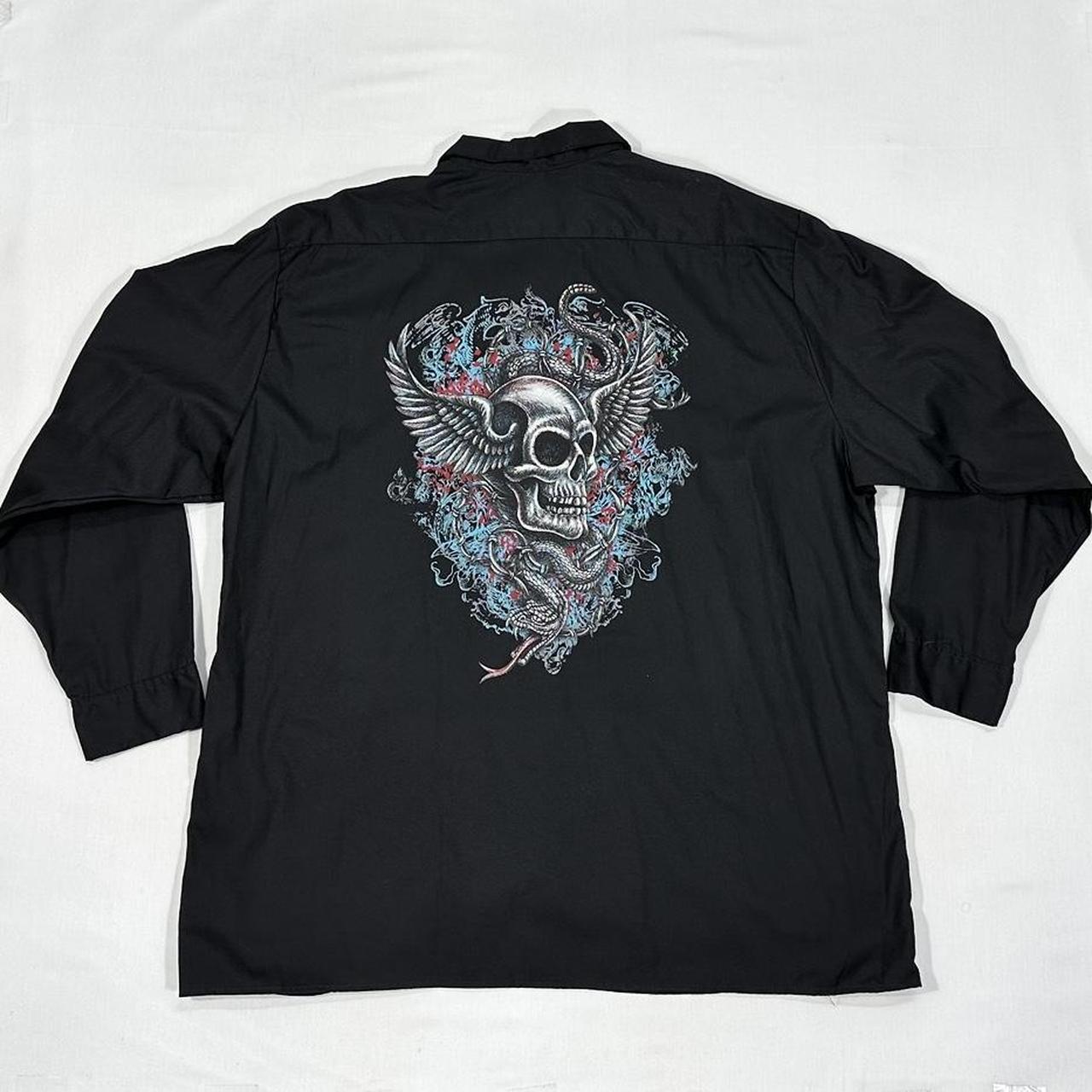 Vintage Y2K Skull Button Up Shirt Dickies Skull... - Depop