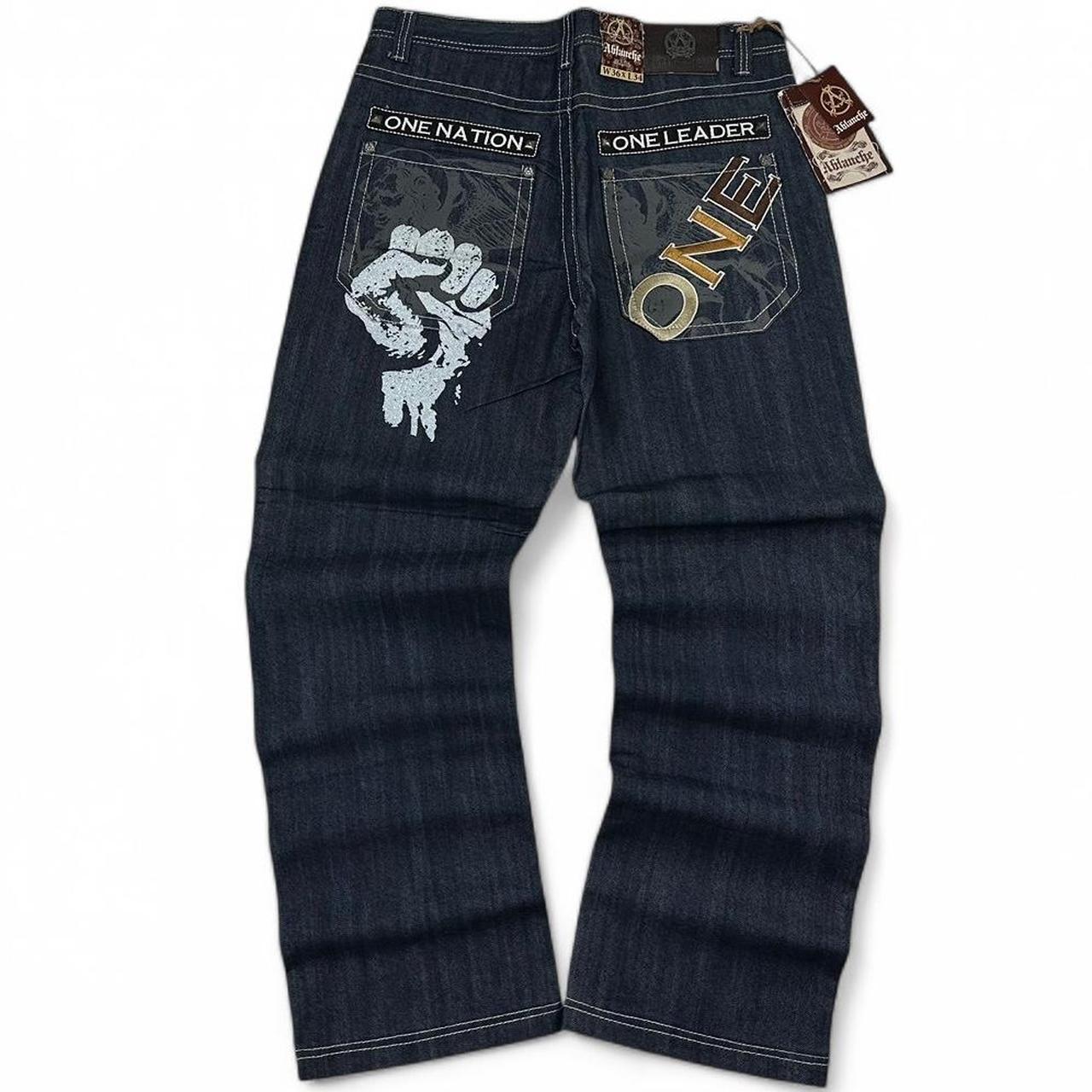 Y2K Grunge Baggy Ablanche Jeans 2000s Embroidered... | Depop