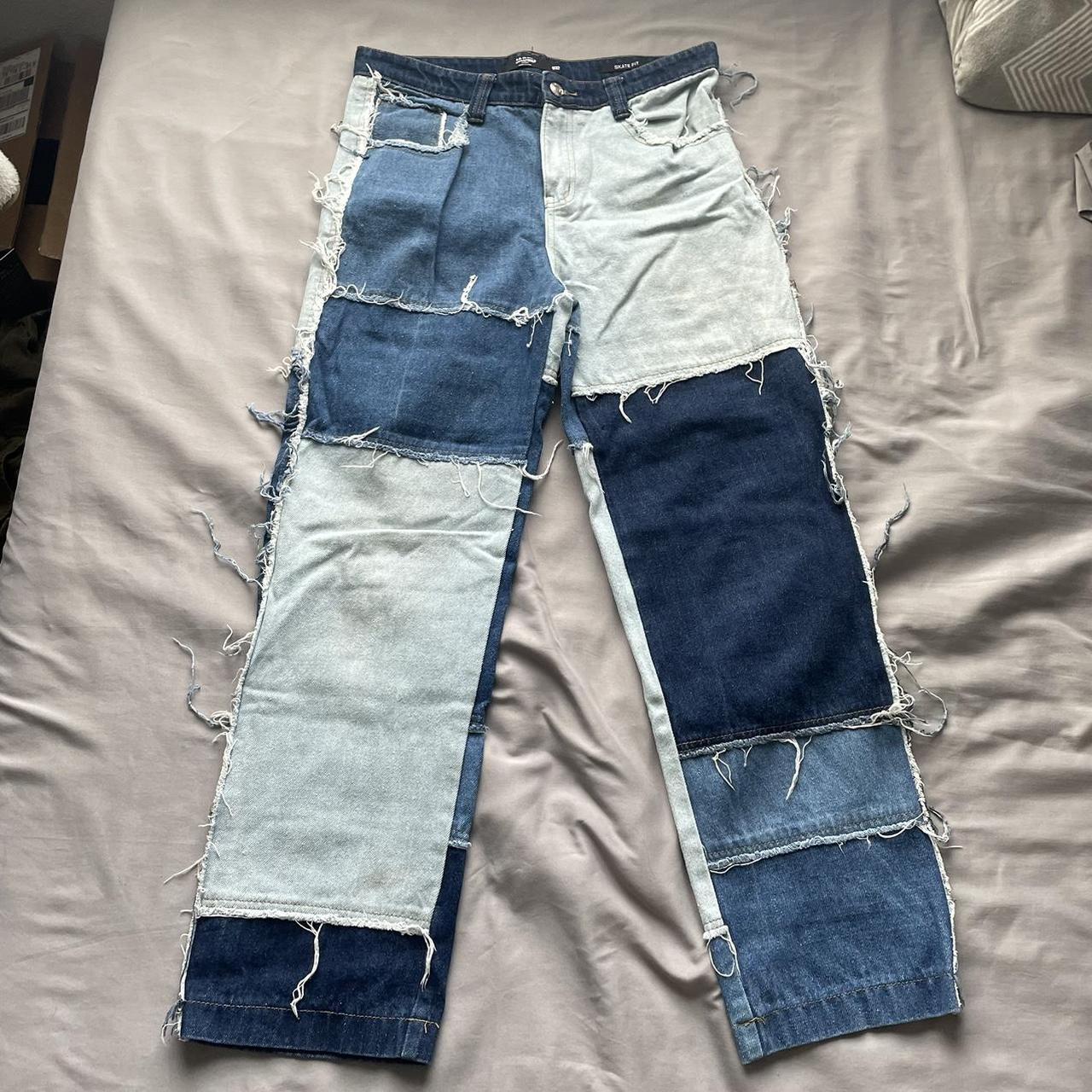 Jaded London blue patchwork skater fit... - Depop