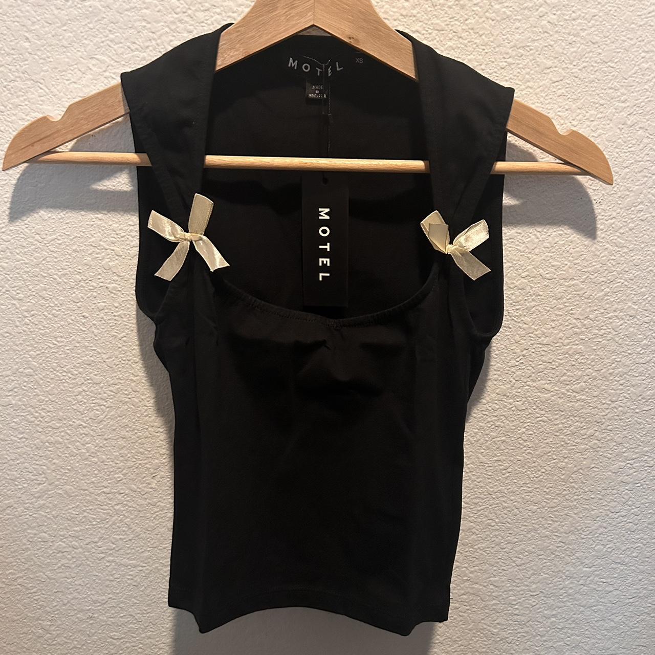 motel rocks black tank top with cream bows super... - Depop