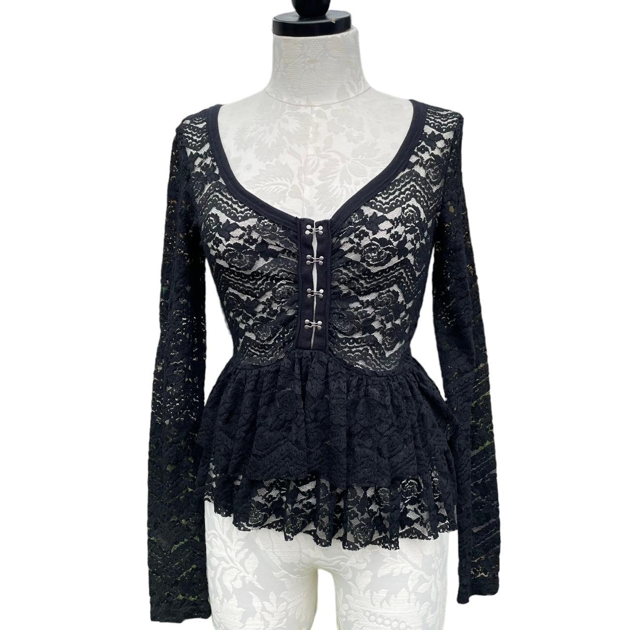 Lace Gothic Whimsigoth Top Lace black long sleeve... - Depop