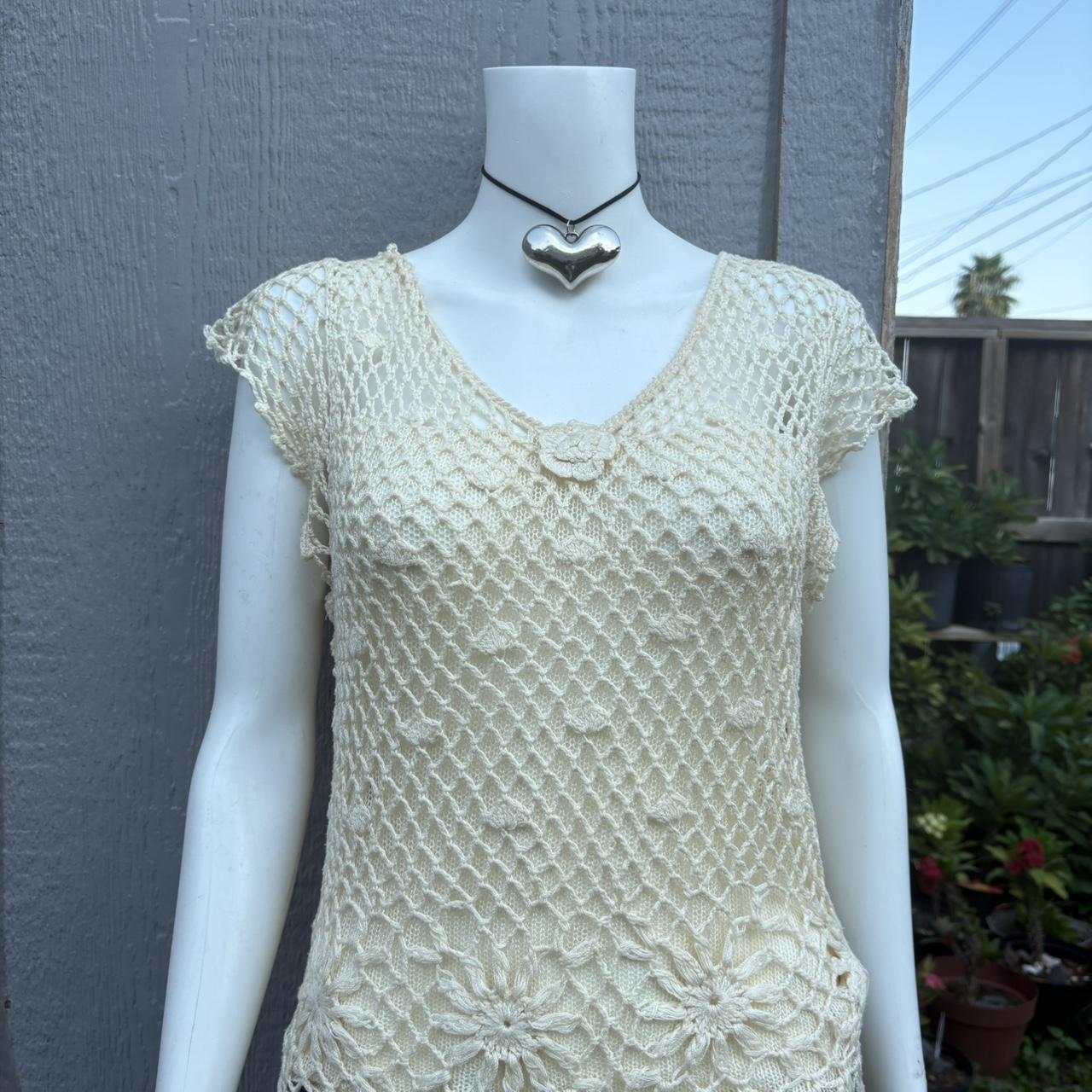 Vintage Crochet Top Cute cream crochet top with... | Depop