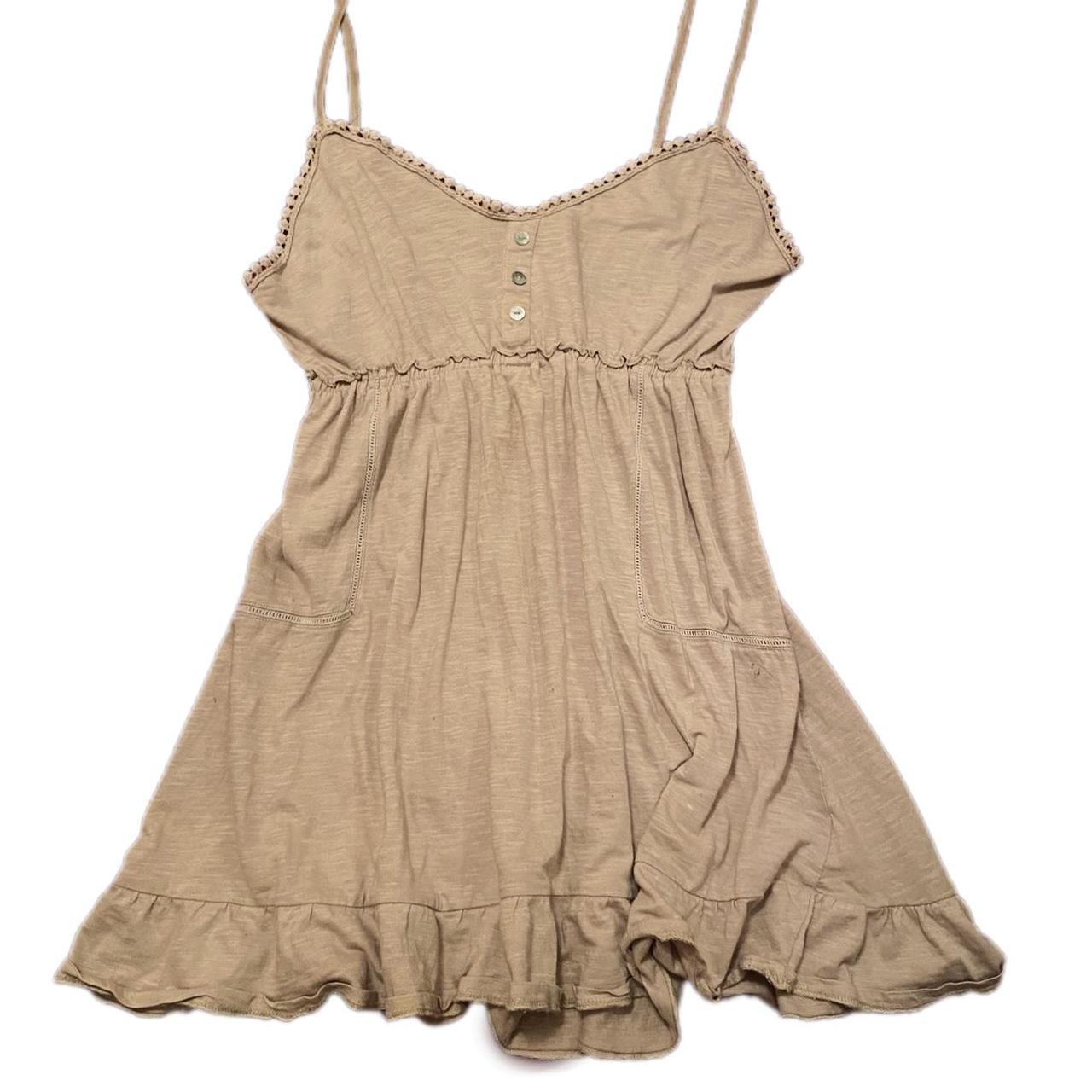 cute tan mini tank dress ★ flowy milkmaid style... - Depop