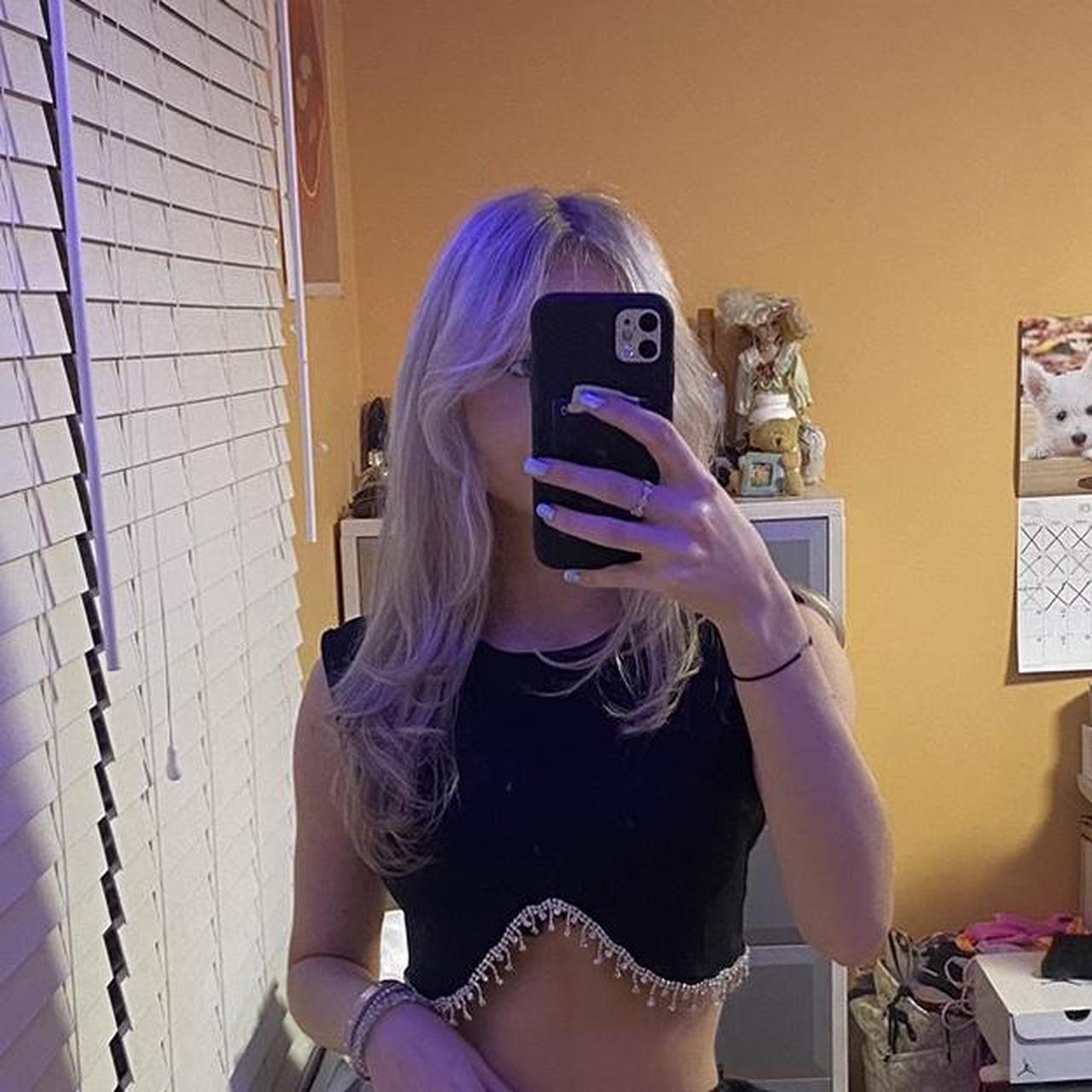 super cute black sparkle crystal drop top worn once | Depop