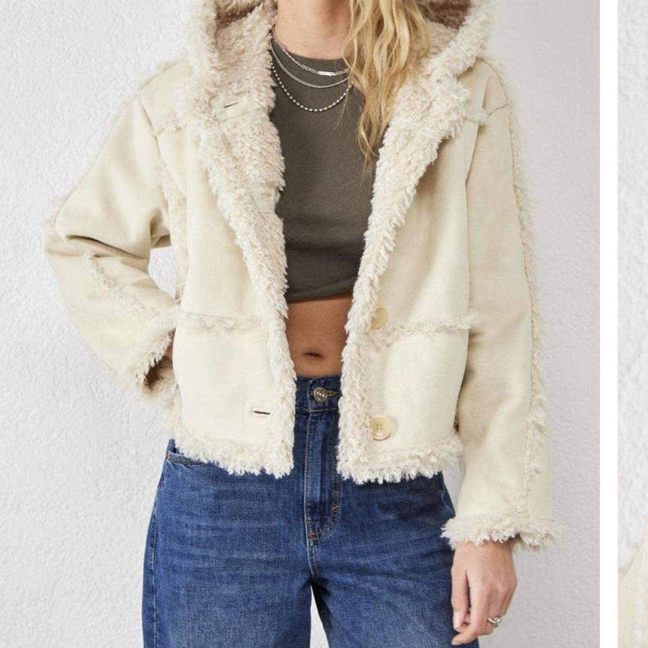 UO Clara Cropped Faux shearling suede Jacket ️worn... | Depop