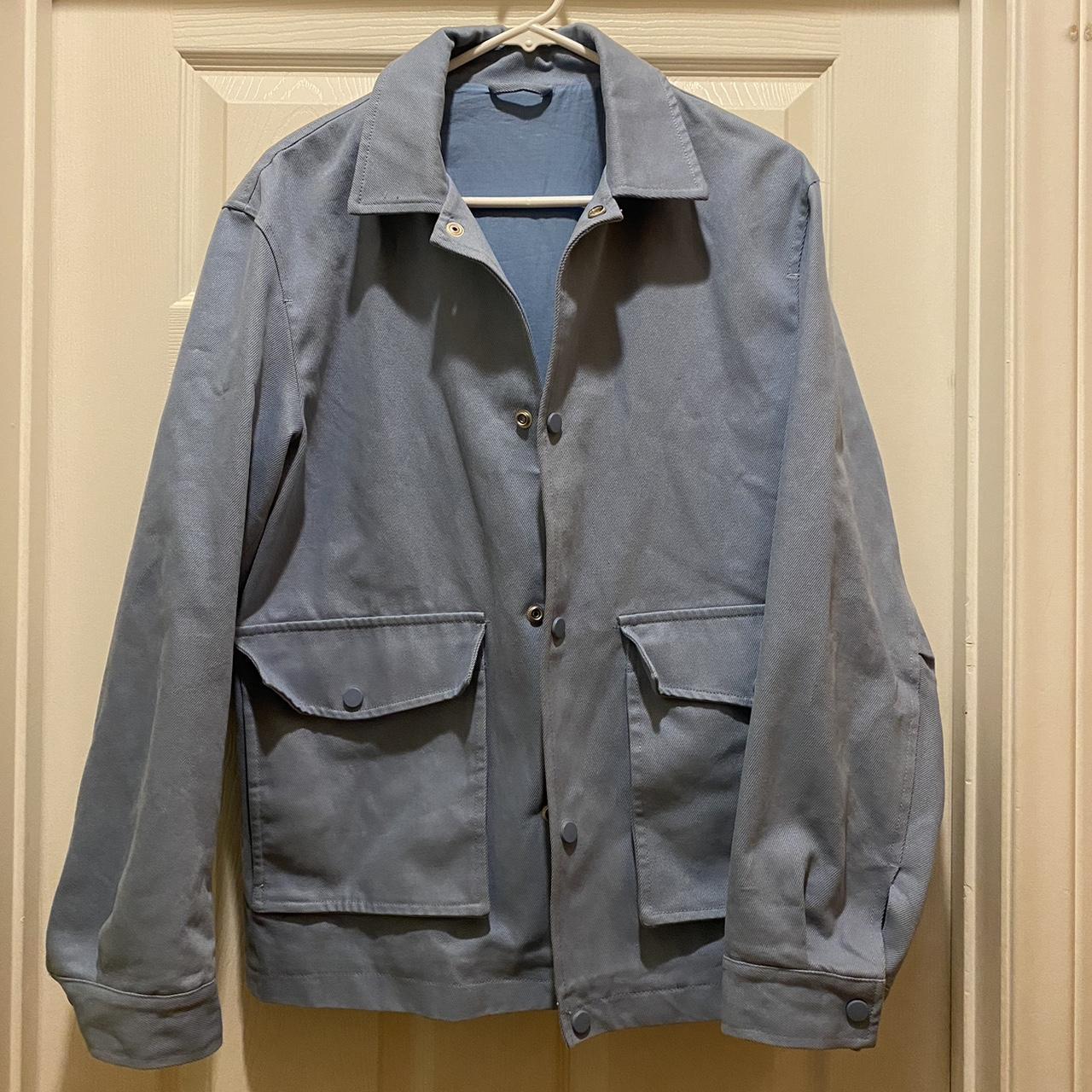 zara light blue workwear style jacket for men. 60s... - Depop