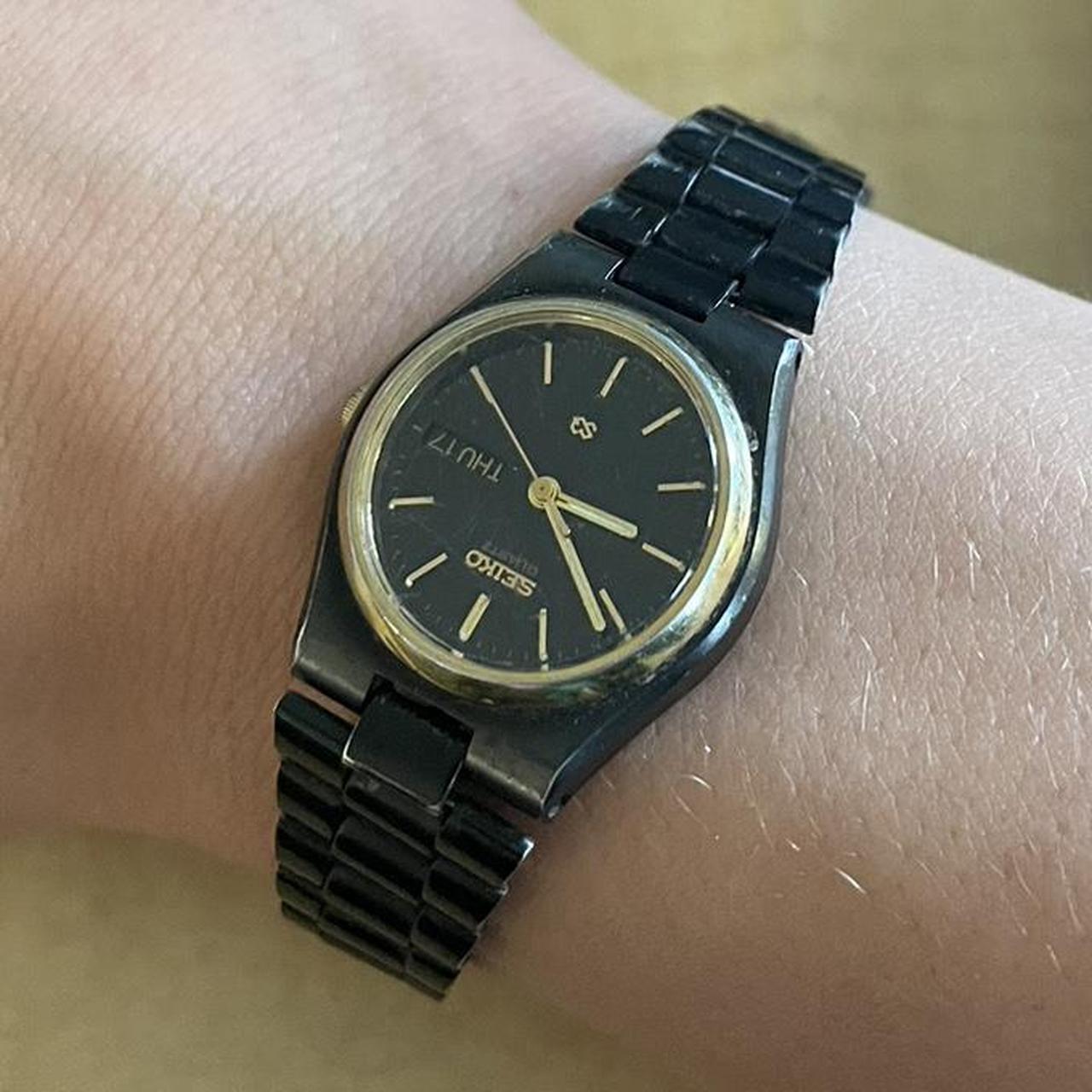 Black Seiko watch, minimalistic, simple, everyday wear. - Depop