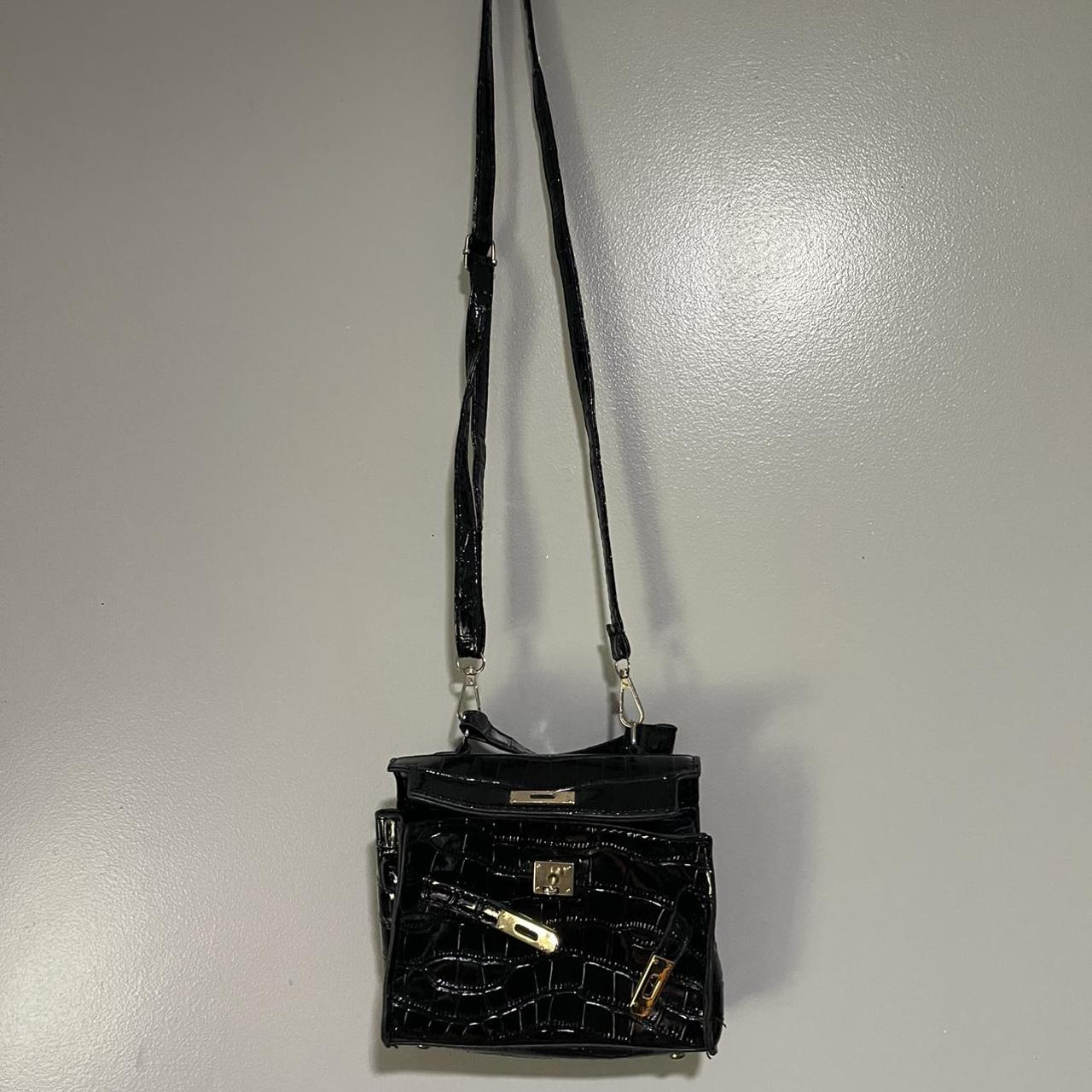 Black leather cross bag #leather #y2k #crossbag #black - Depop