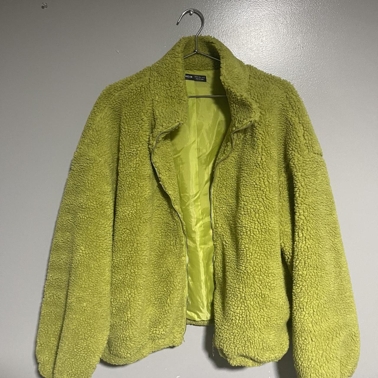 Green solid collared zip up teddy Jacket *PLEASE... - Depop