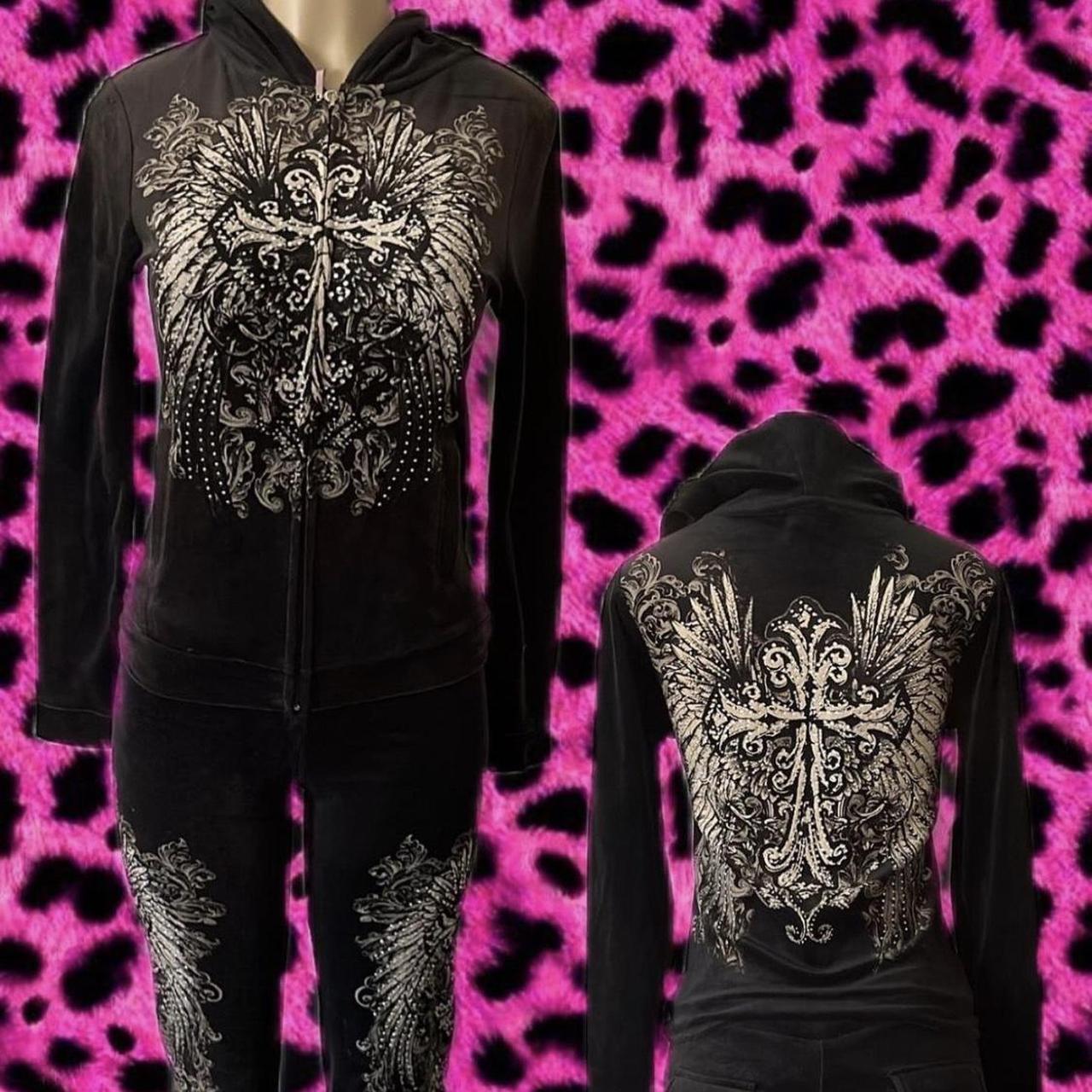 black cross tracksuit set. bottom is flared. only... - Depop