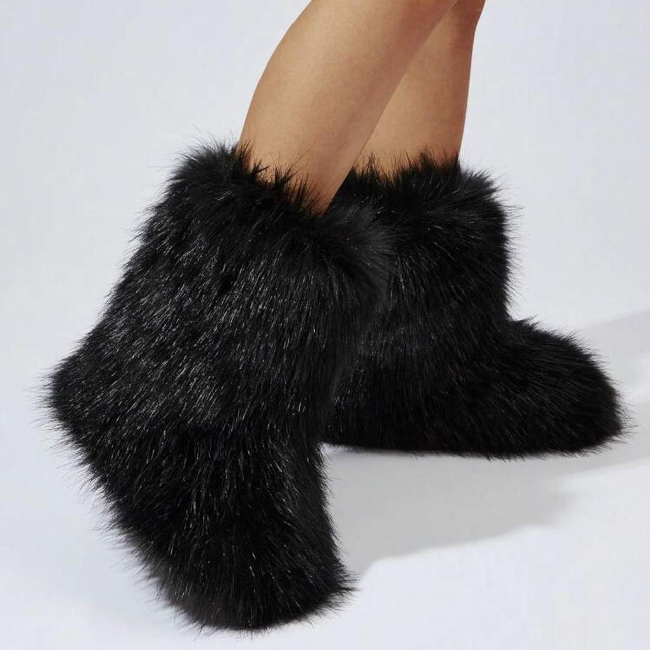 fluffy black boots. really comfortable and fits snug - Depop
