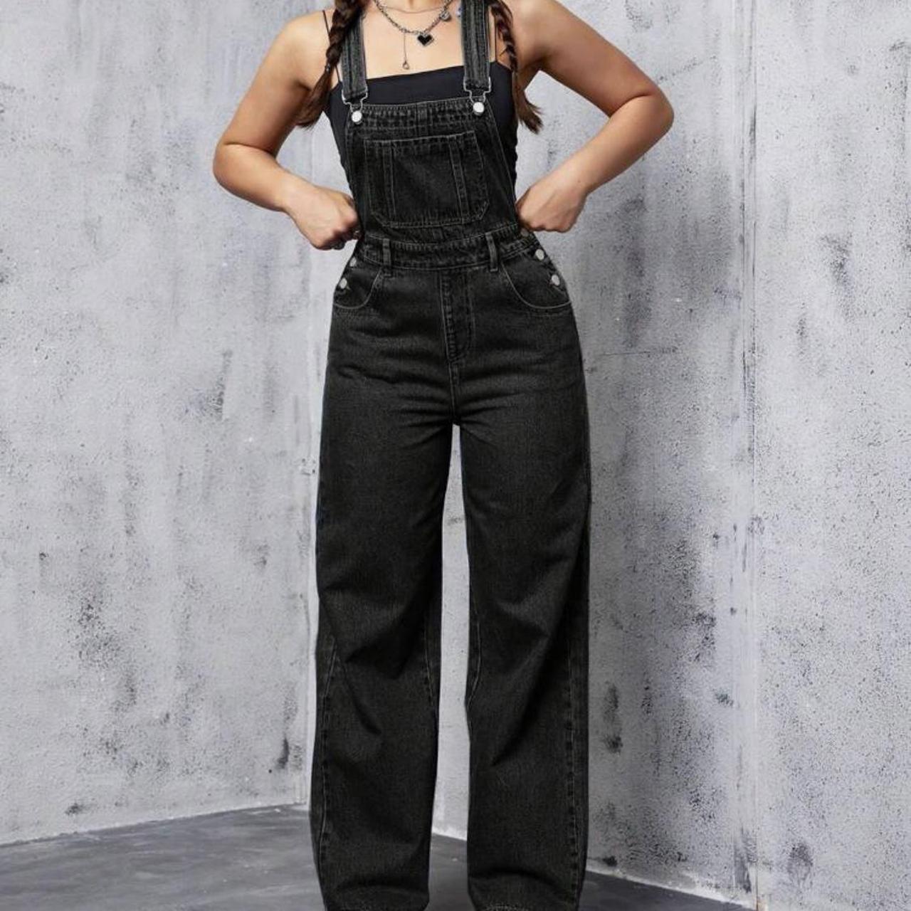 black denim overalls. has front and back pockets - Depop