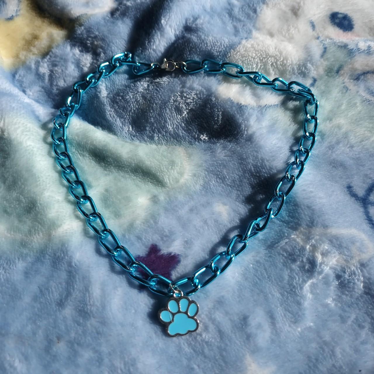 blue cat paw chain choker handmade #collar #choker... - Depop