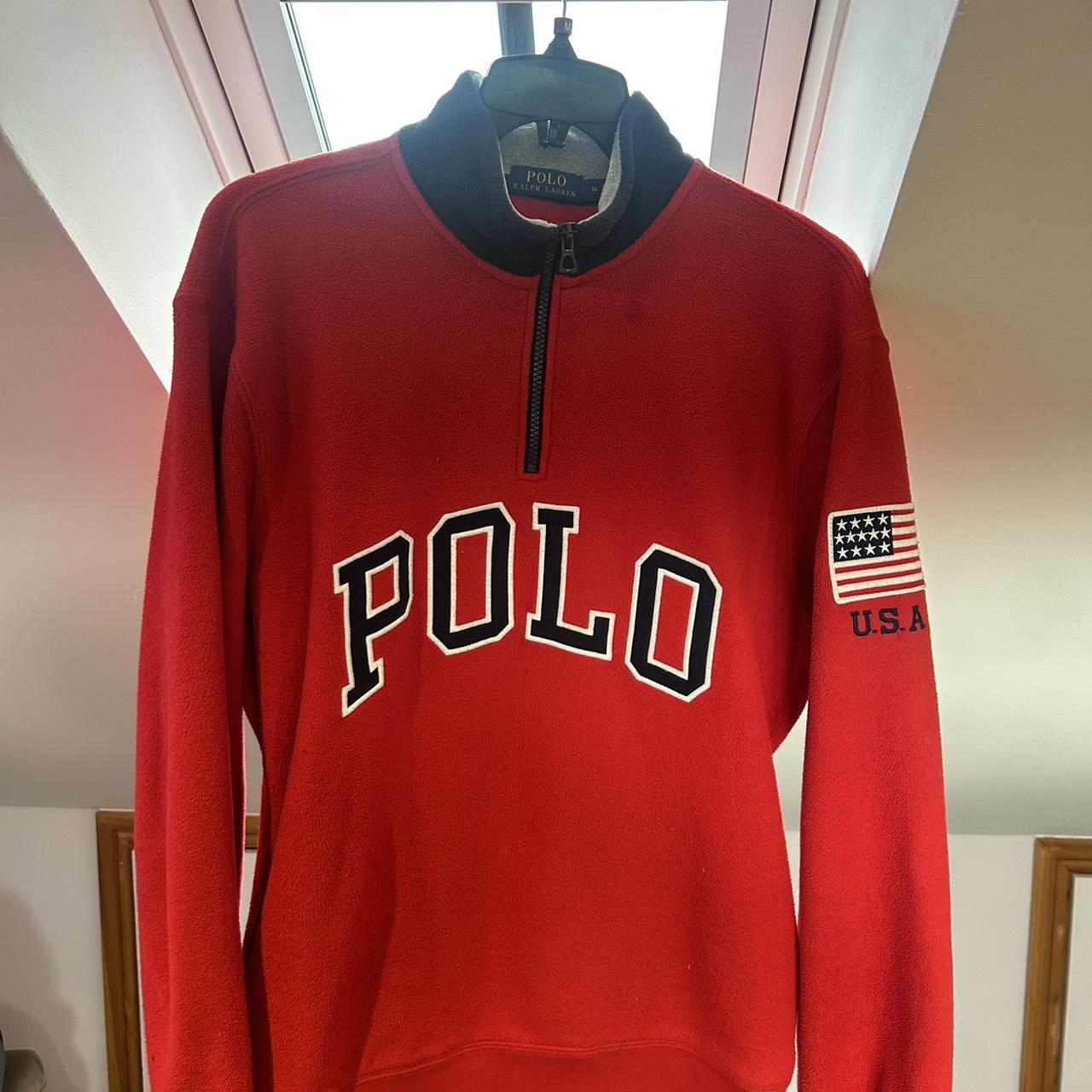 Red retro Ralph Lauren quarter zip. Great condition... - Depop