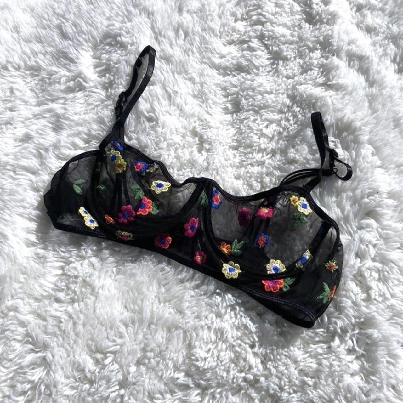 Black mesh flower pattern balconette bra 🖤💐 Size... - Depop