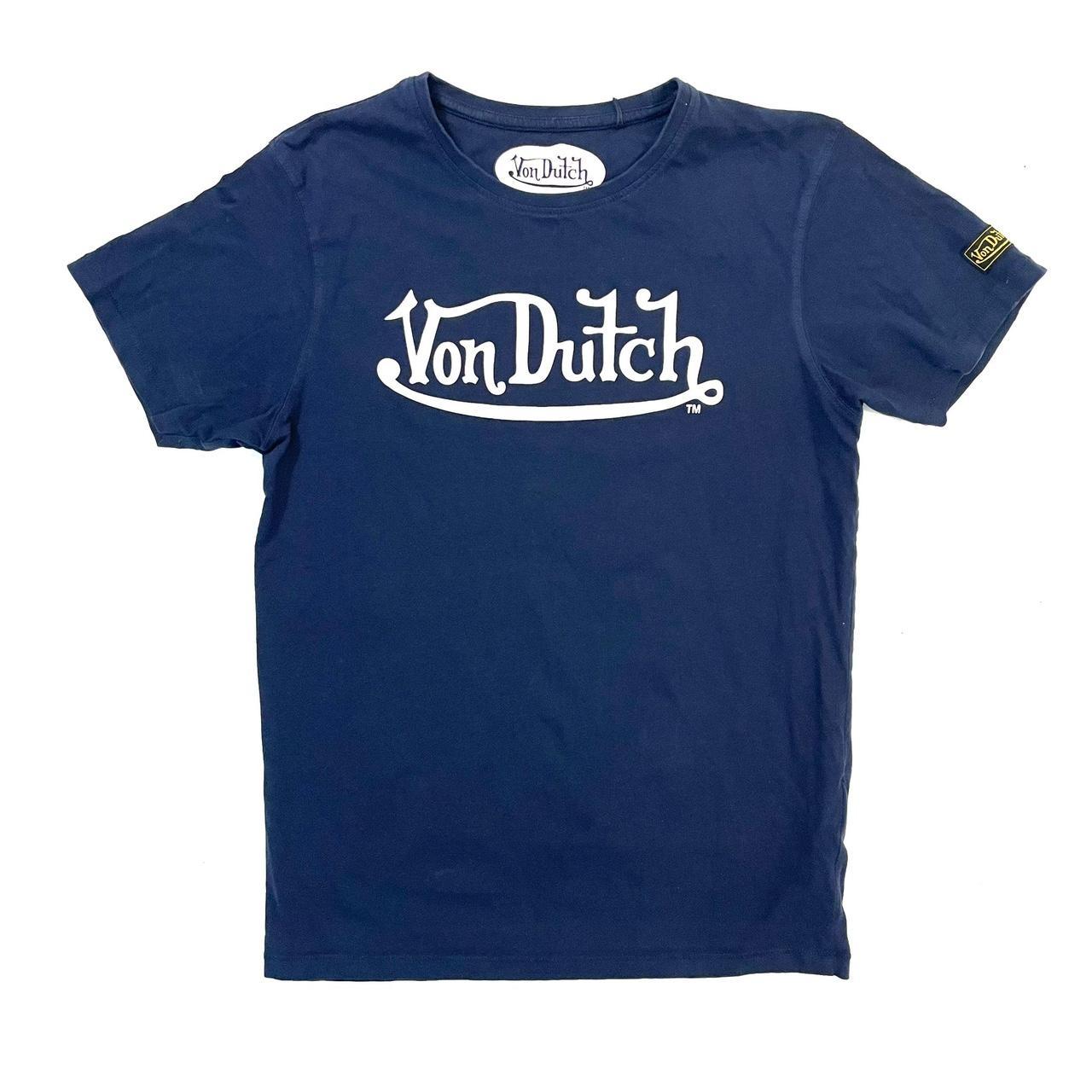 Von Dutch Navy Tee T-shirt Big Logo Spellout... - Depop