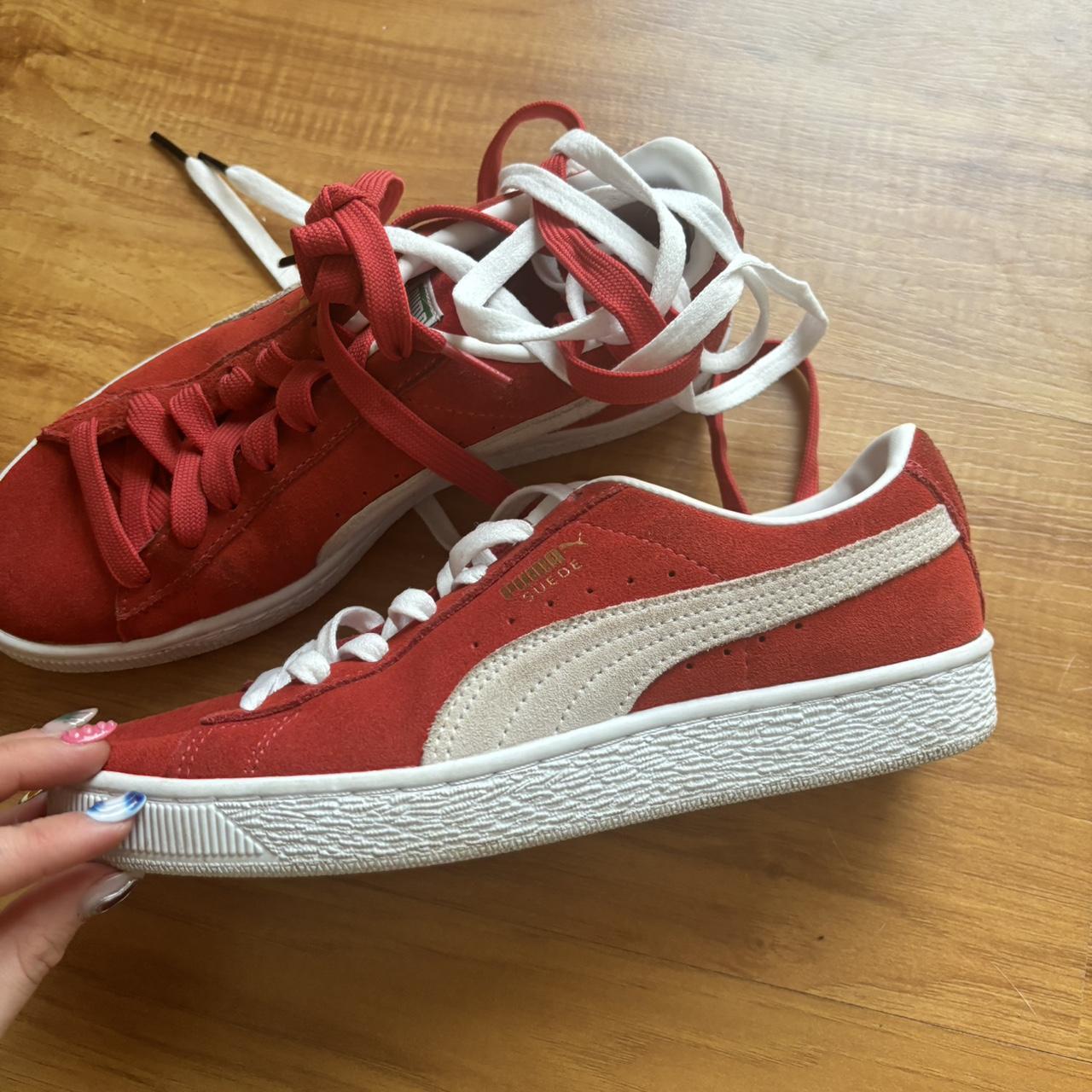 Puma red suede sneakers - comes with red and white... - Depop