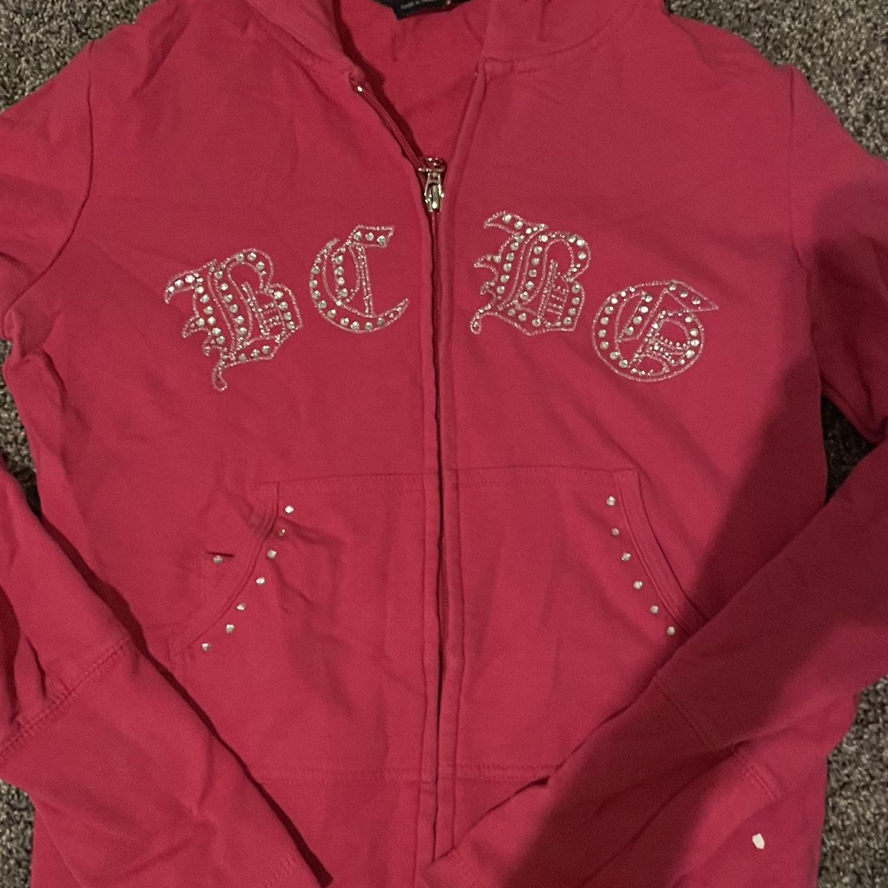 BCBG bedazzled hot pink zip up sweater hardly... - Depop