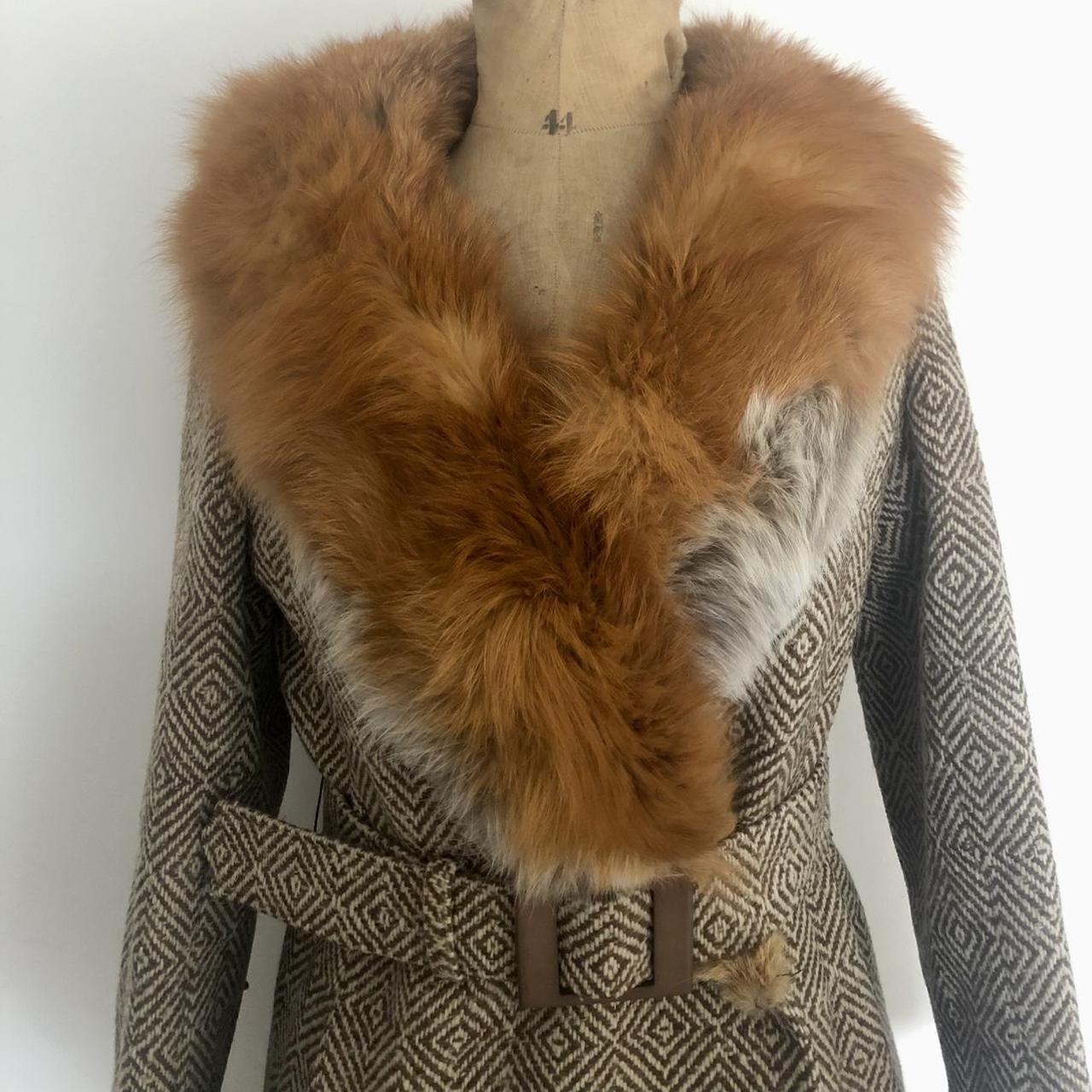 Rare Vintage 1960s Fox Fur Collar Wool Patterned... - Depop