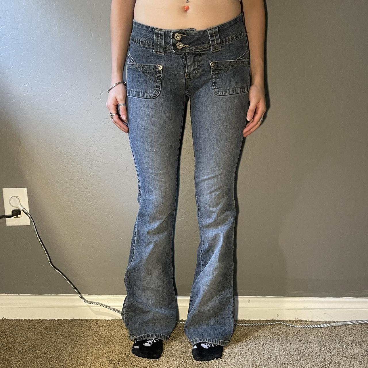 Distressed low rise 2000s denim flare pants So... - Depop