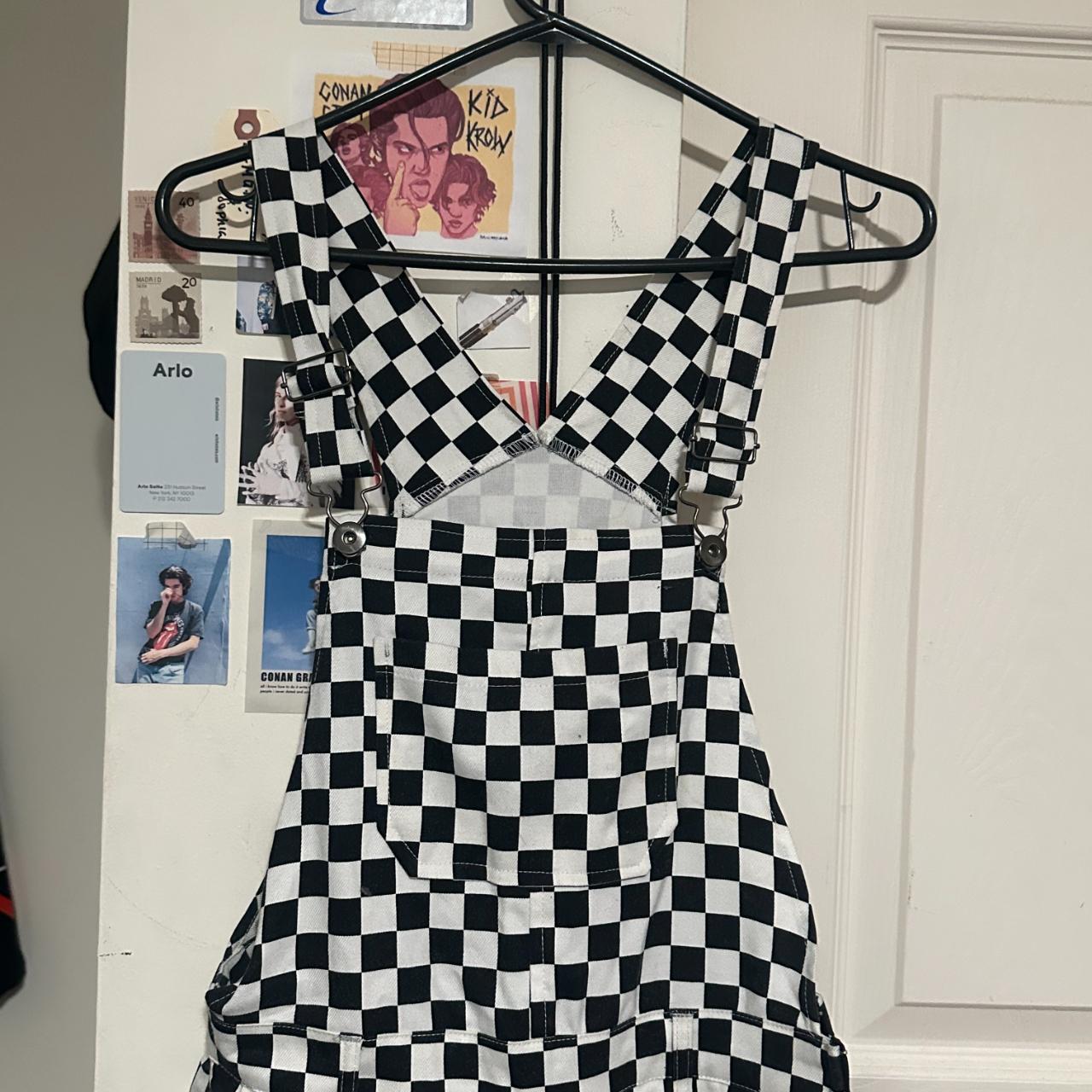 cute checkered overalls with chain from Hot... - Depop