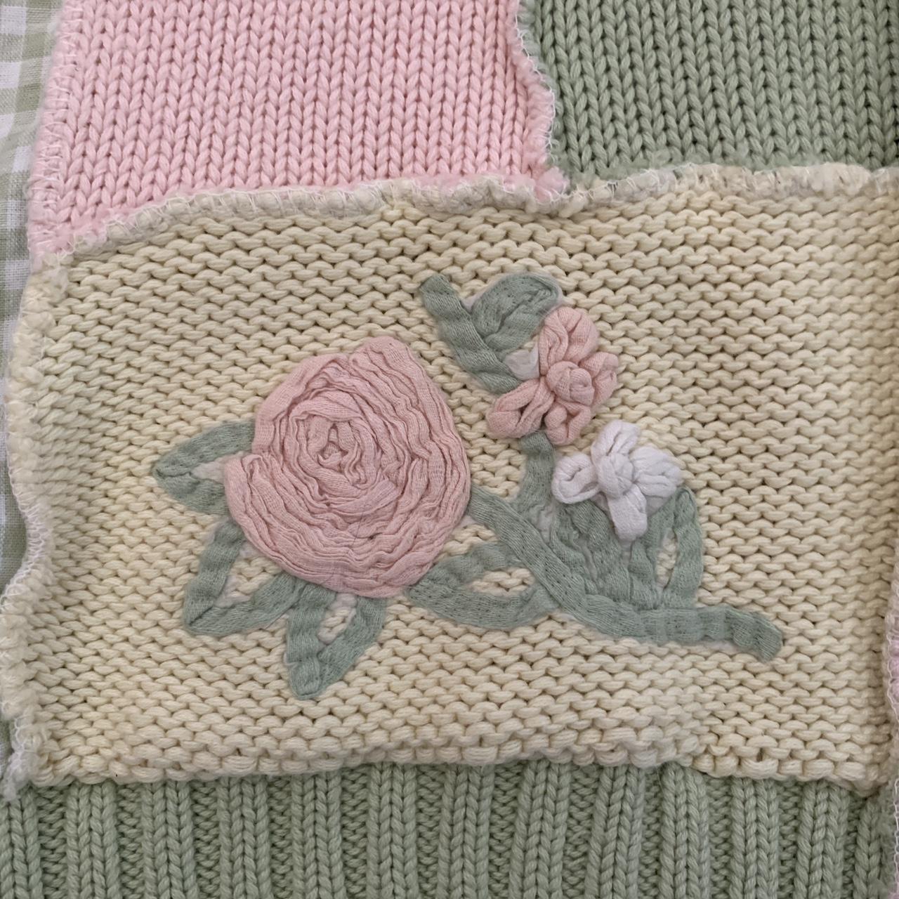 Patchwork Cottagecore Sage Green & pastel pink knit... - Depop