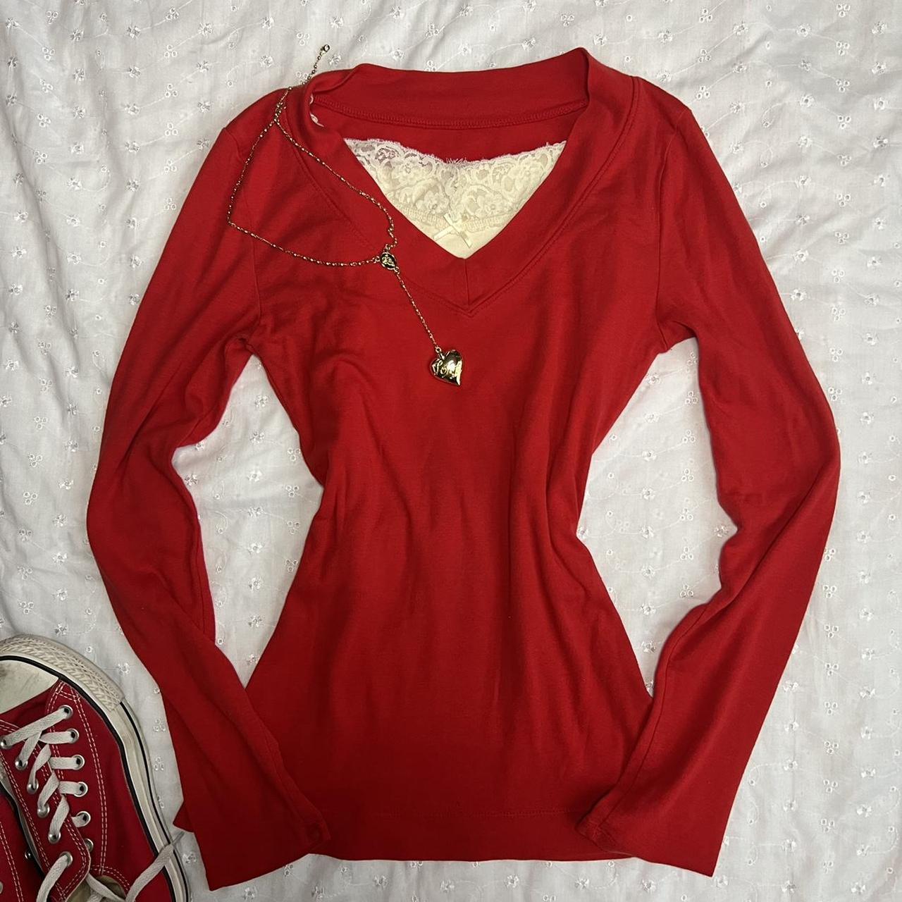 Bright red long sleeve from the 2000s Great for... - Depop
