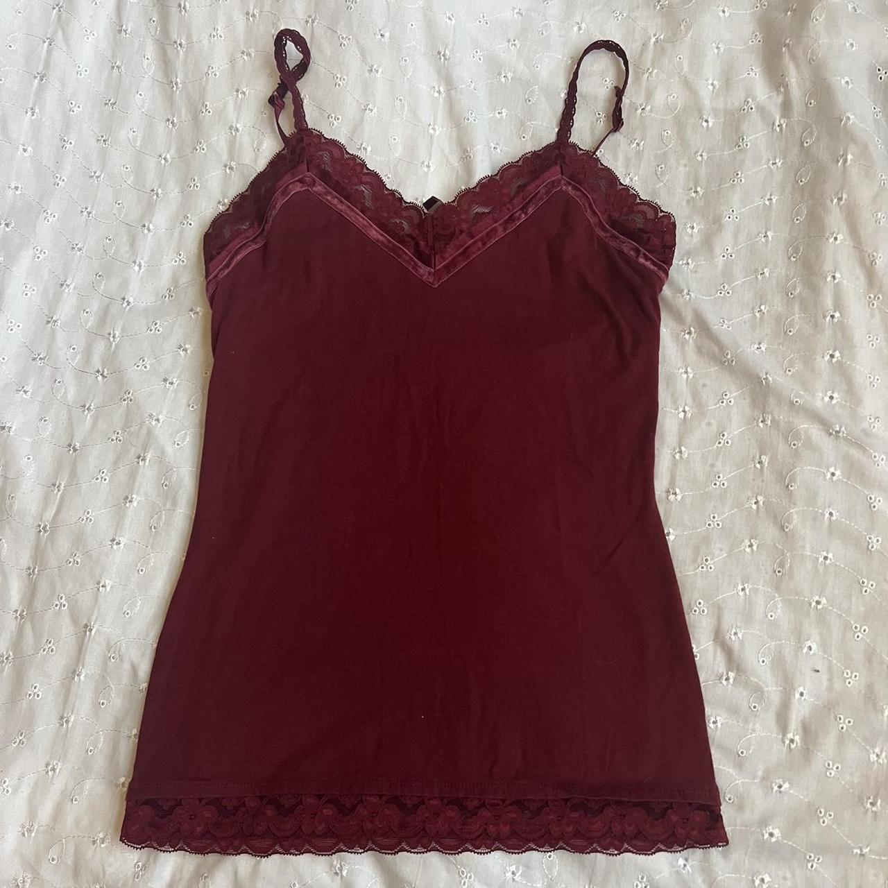 2000s berry lace tank top Velvet and lace... - Depop