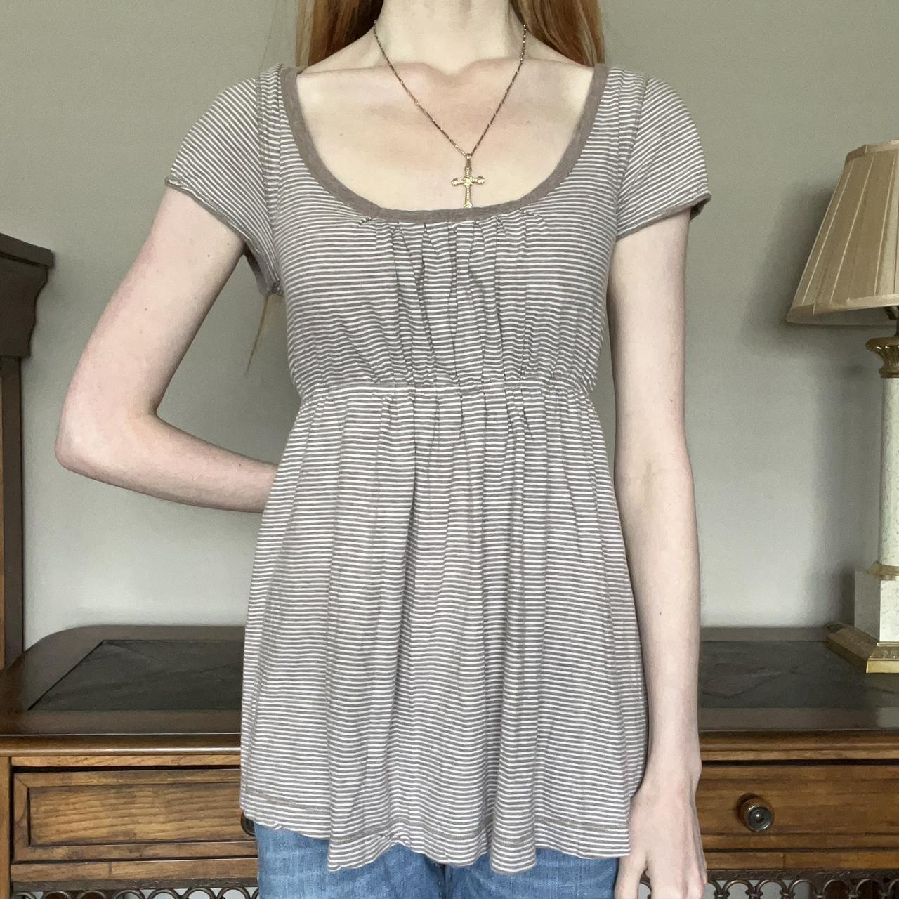 2000s Abercrombie and Fitch babydoll top Taupe... - Depop