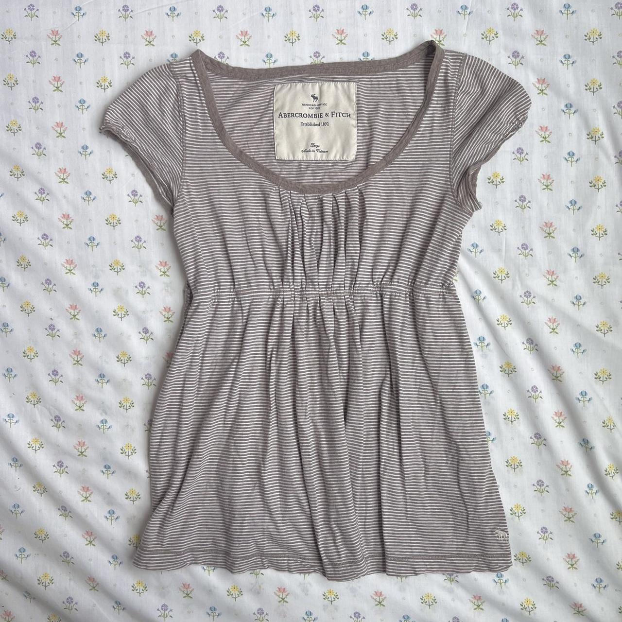 2000s Abercrombie and Fitch babydoll top Taupe... - Depop