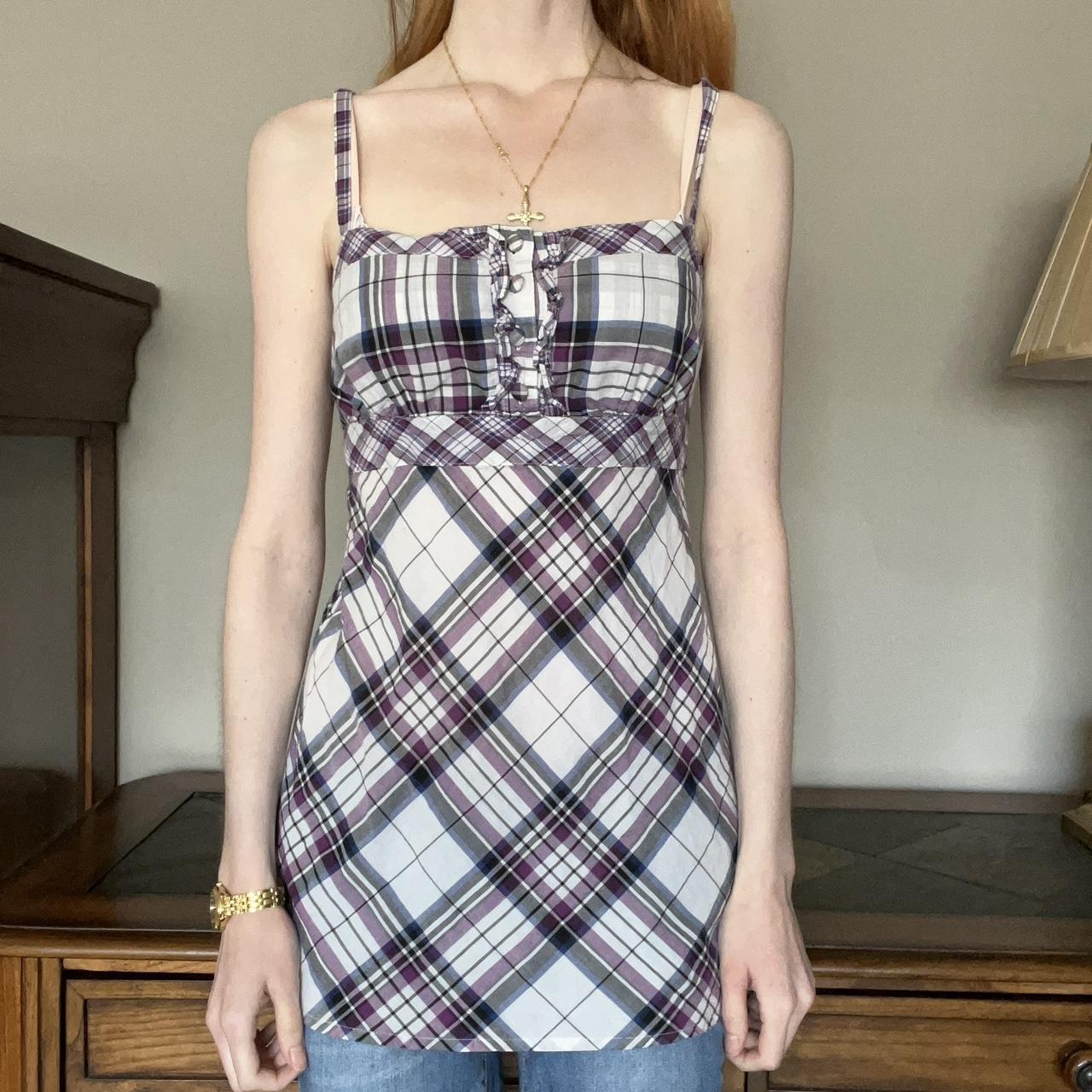 2000s plaid babydoll tank top Pit to pit: 15... - Depop