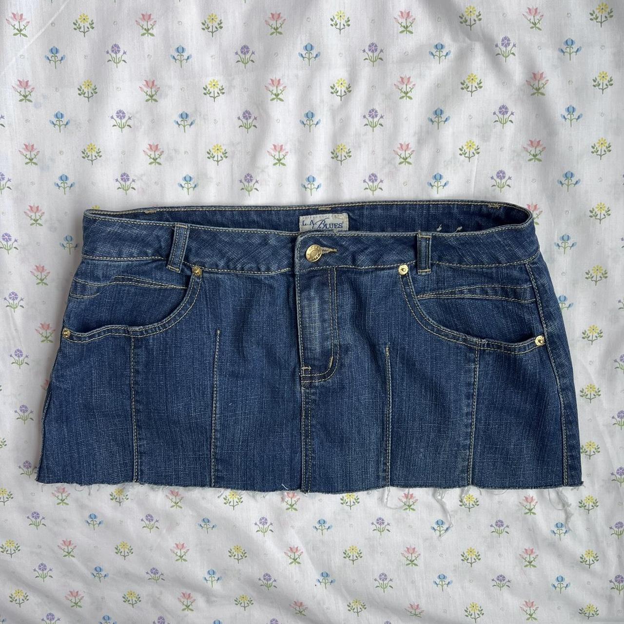Low rise denim mini skirt Waist laid flat: 16... - Depop