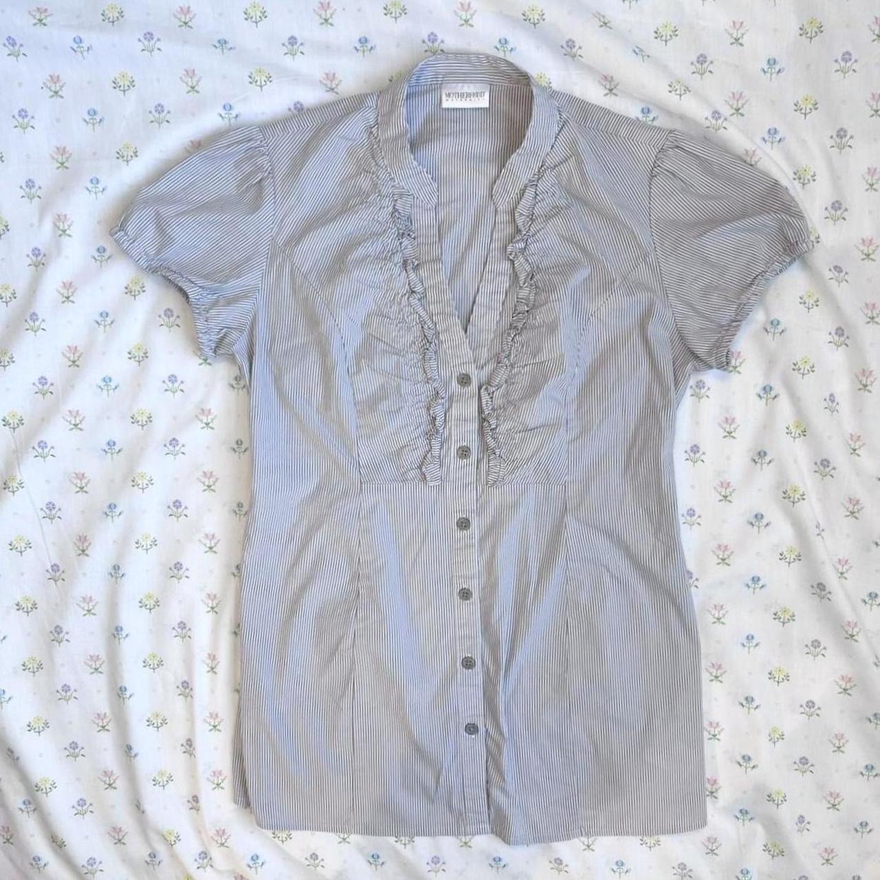 2000s Grey pinstripe babydoll button down Pit to... | Depop