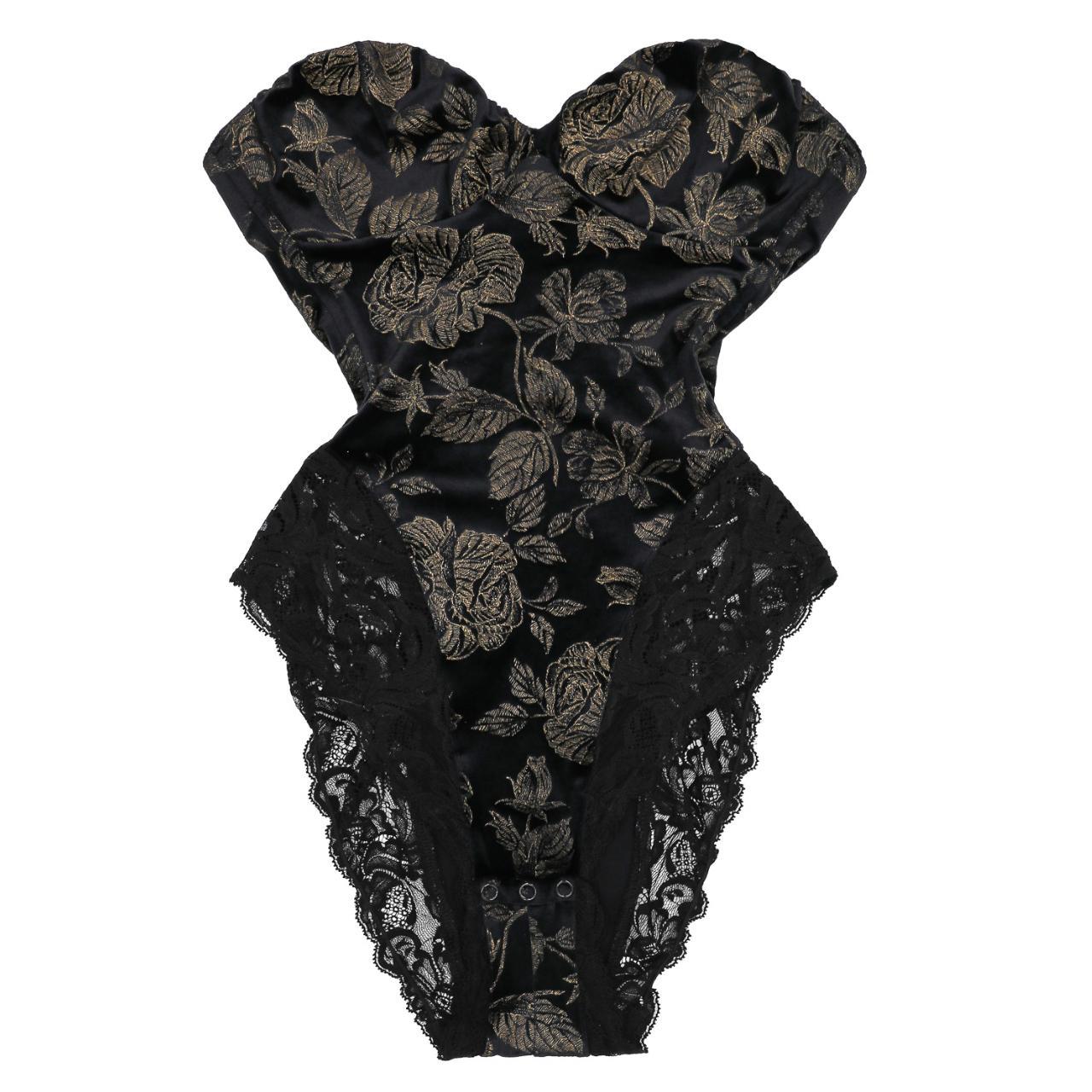 Vintage La Perla Black And Gold Floral Lingerie Depop